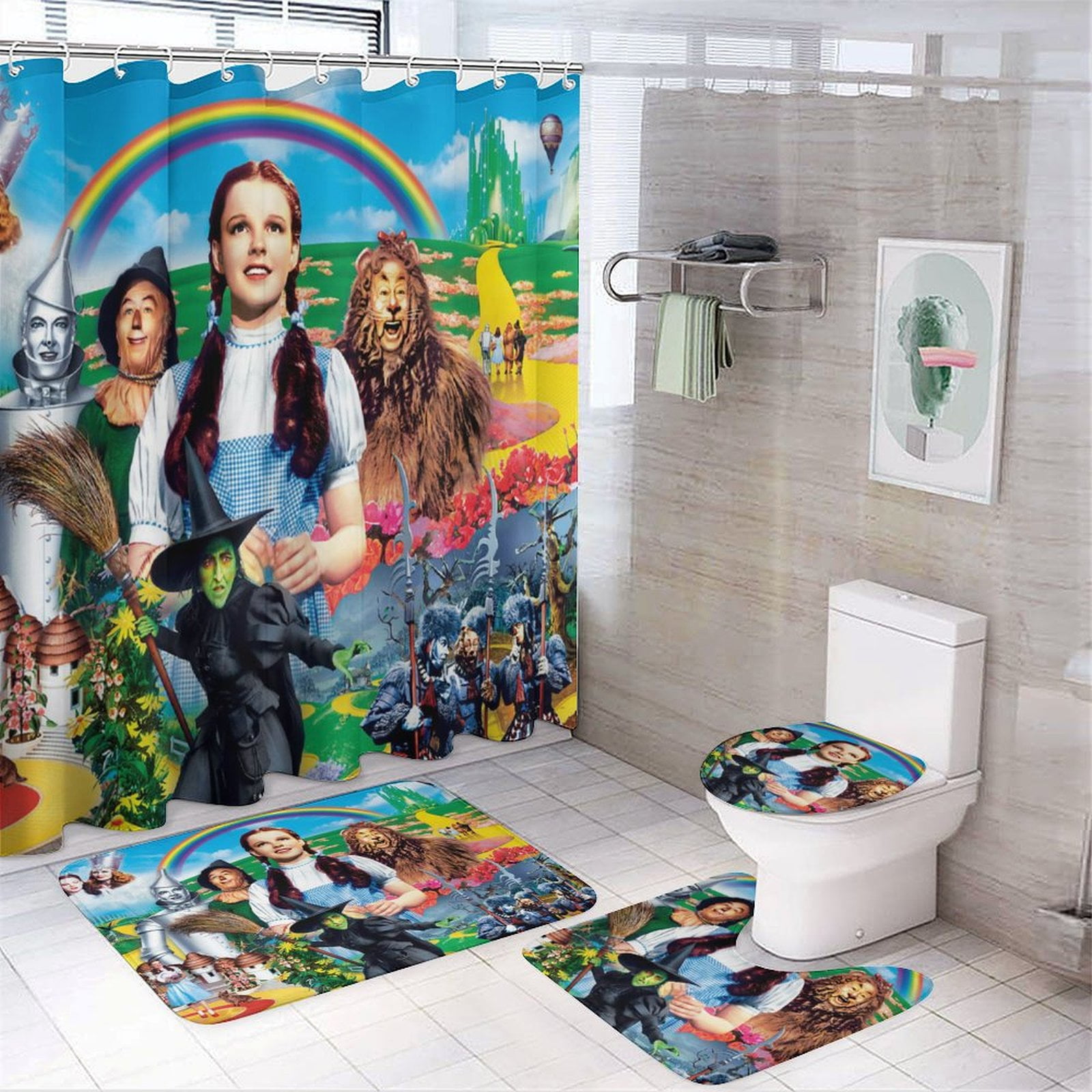 4 Piece Wizard of O Shower Curtain Set with Non-Slip Rug, Toilet Lid ...