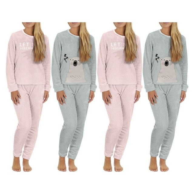 4-Piece Women's Plush Popcorn Knit Top and Jogger Pants Pajama Set ...