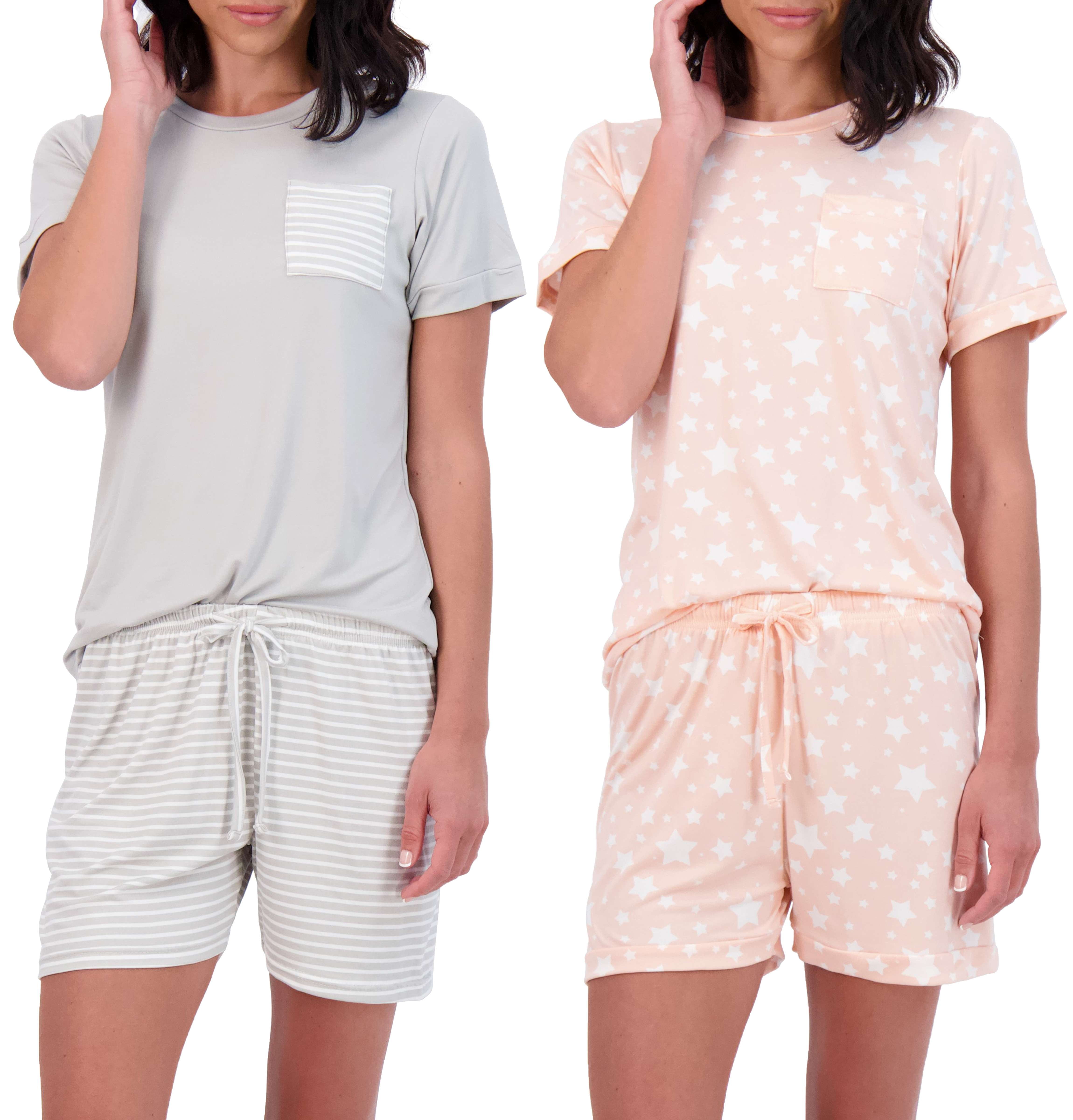 Real Essentials 2 Pack: Ultra Soft Women’s Pajama Set Short Sleeve and ...