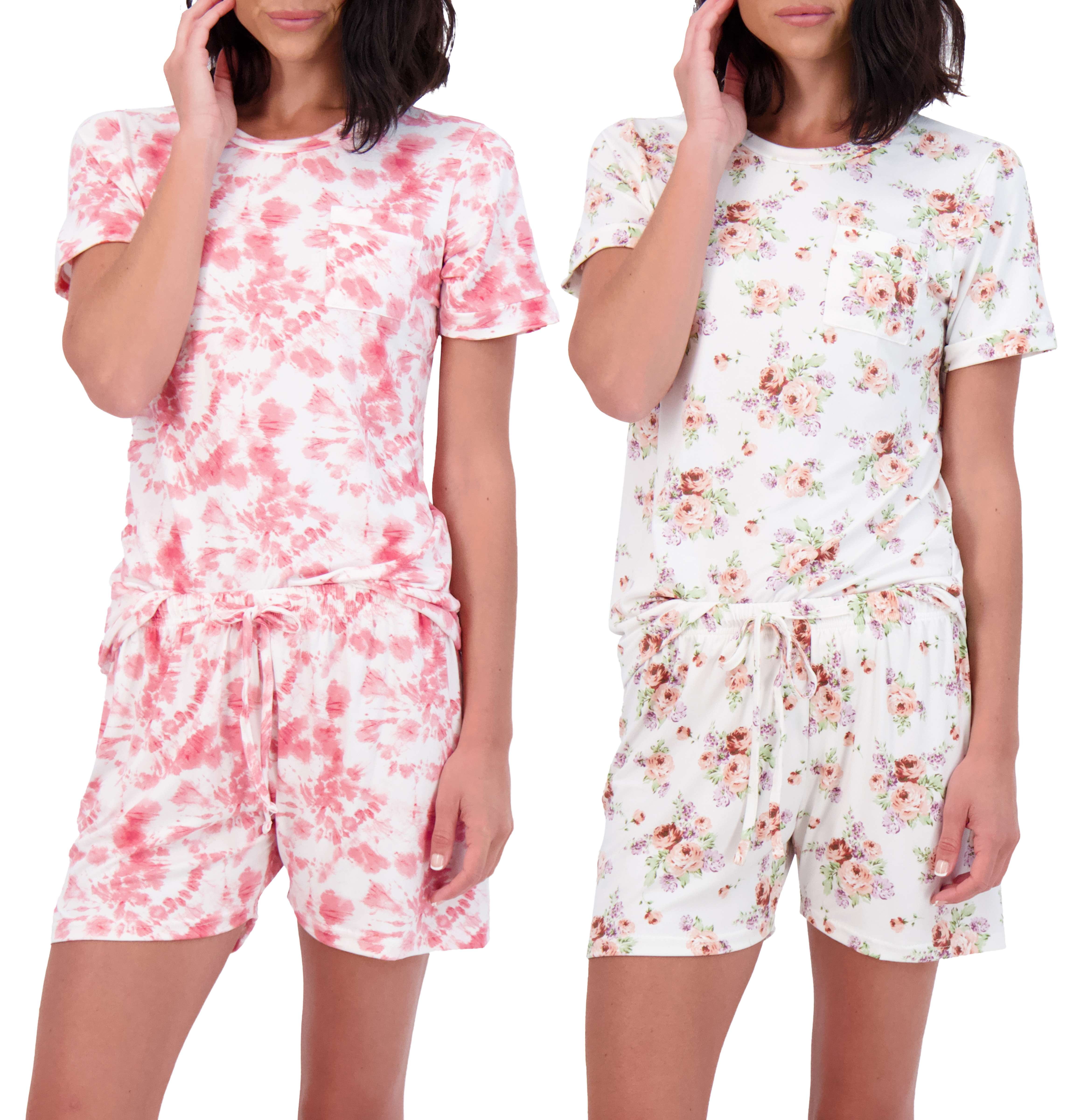Real Essentials 2 Pack: Ultra Soft Women’s Pajama Set Short Sleeve and ...