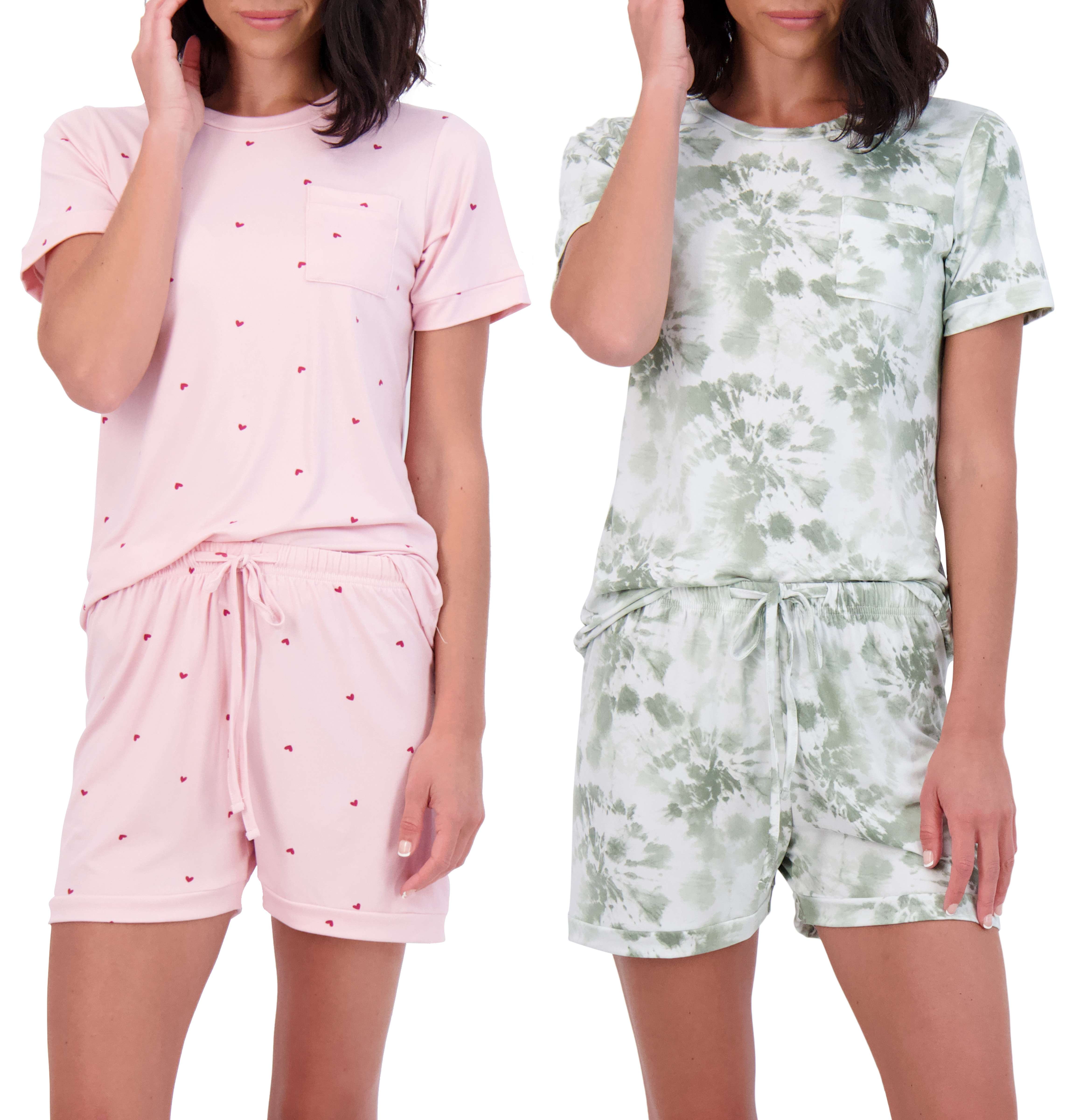 Real Essentials 2 Pack: Ultra Soft Women’s Pajama Set Short Sleeve and ...