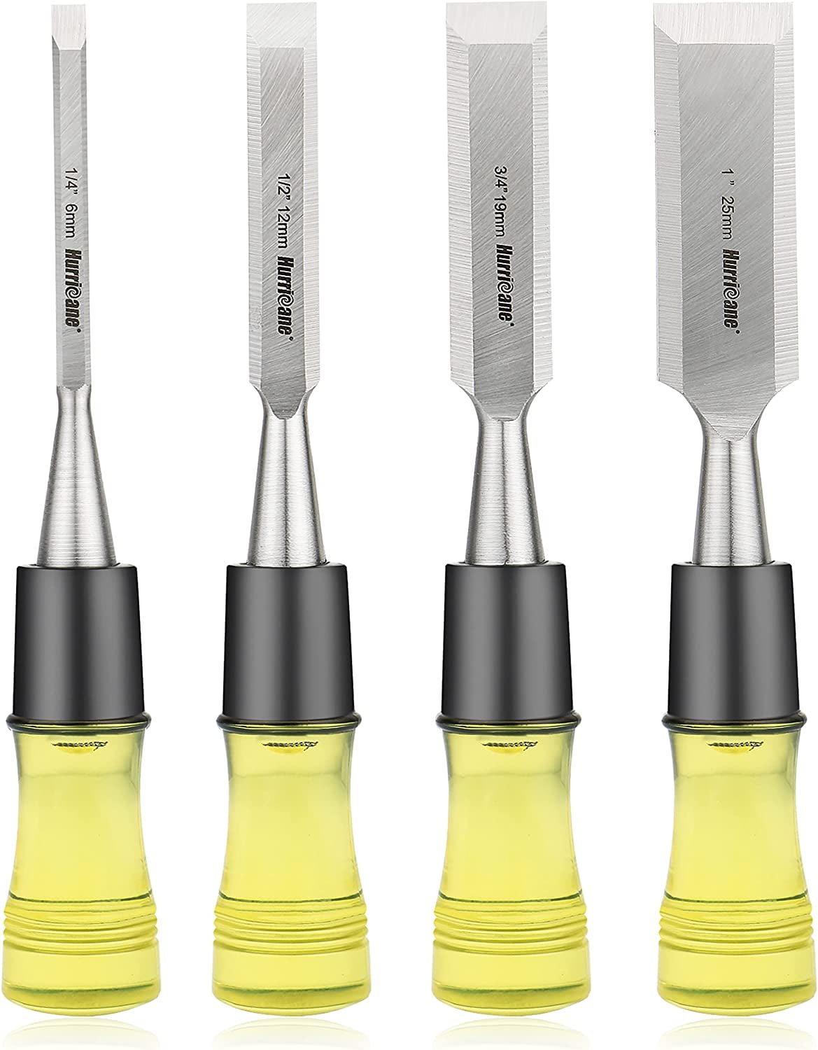 4 Piece Wood Chisel Set for Woodworking. CR-V Steel Beveled Edge Blades ...