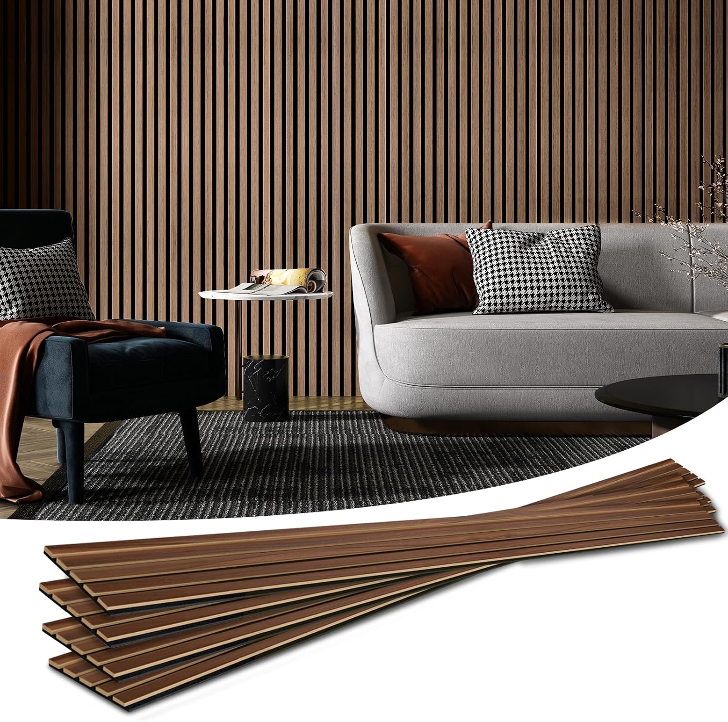 4-Piece Wood Slat Acoustic Panels for Stylish Decor and Noise Reduction ...