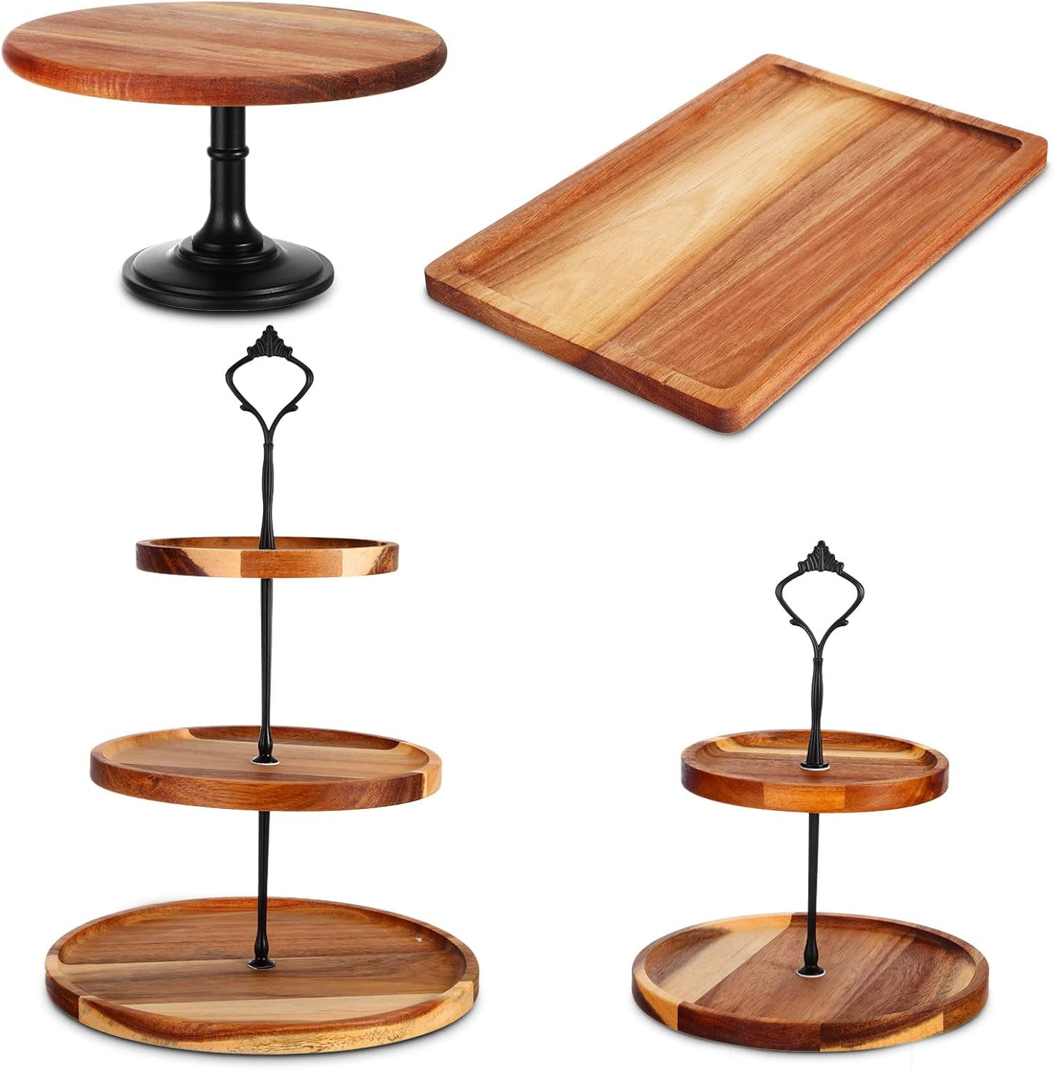 4 Piece Wooden Cake Stand Set Wood Dessert Stand, 2 Tier and 3 Tier ...