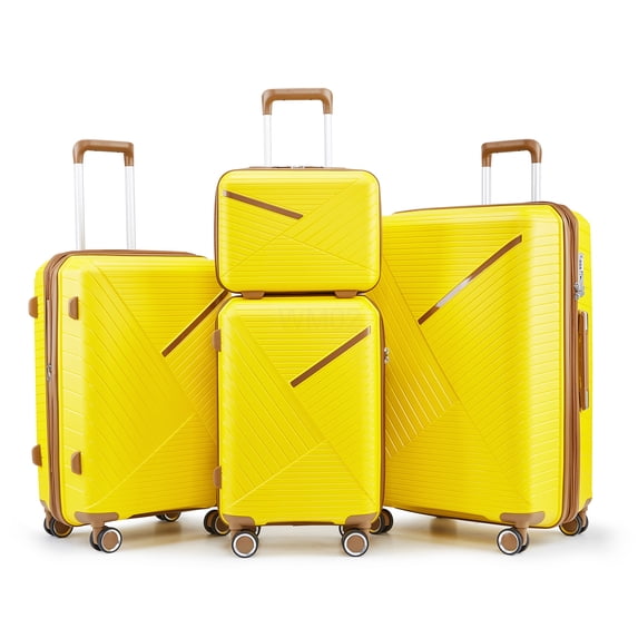 4-Piece Yellow Expandable Luggage Set with TSA Lock, 360° Spinner ...