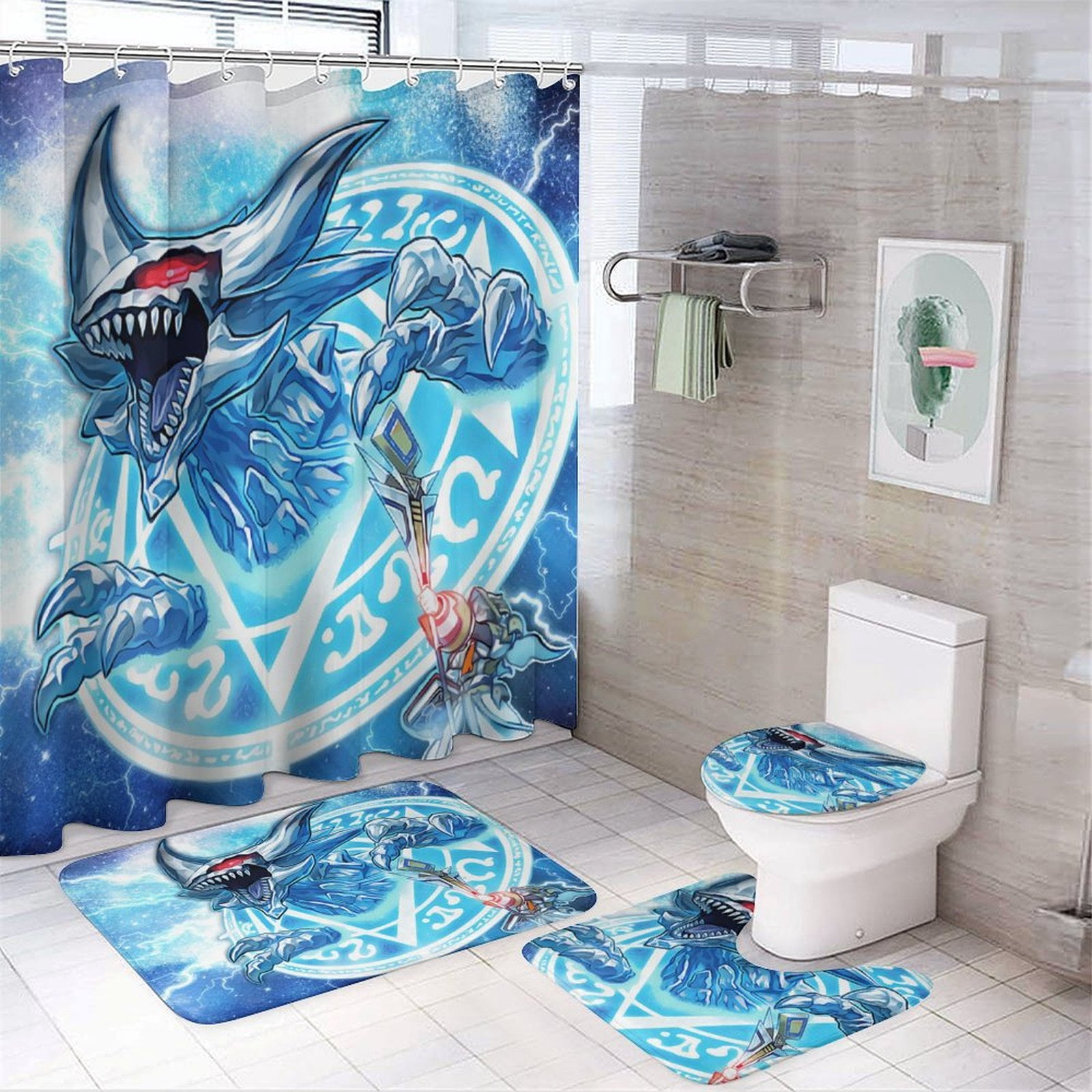 4 Piece Yu Card Gi 0h Shower Curtain Sets with Rugs, Toilet Lid Cover ...