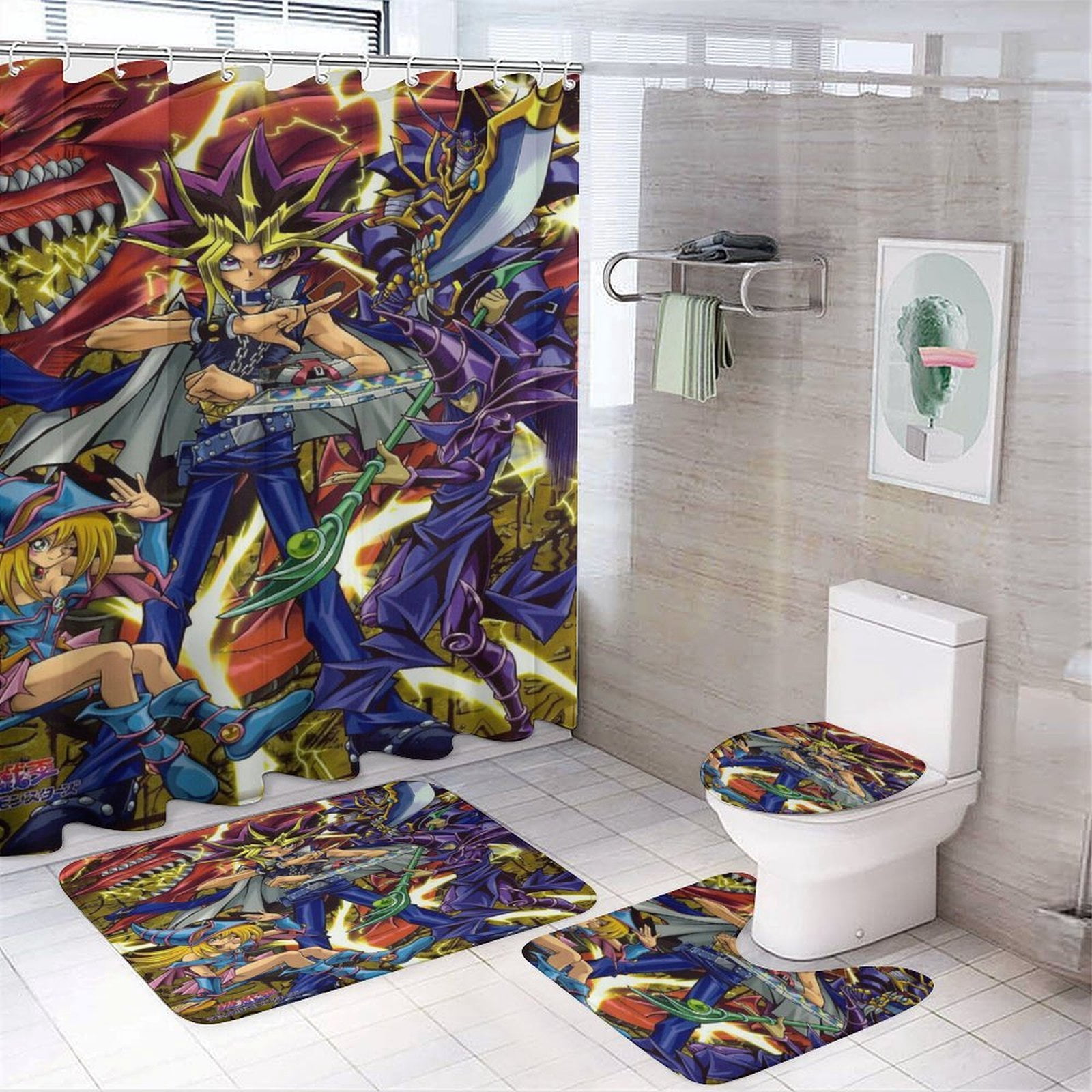 4 Piece Yu Card Gi 0h Shower Curtain Sets with Rugs, Toilet Lid Cover ...
