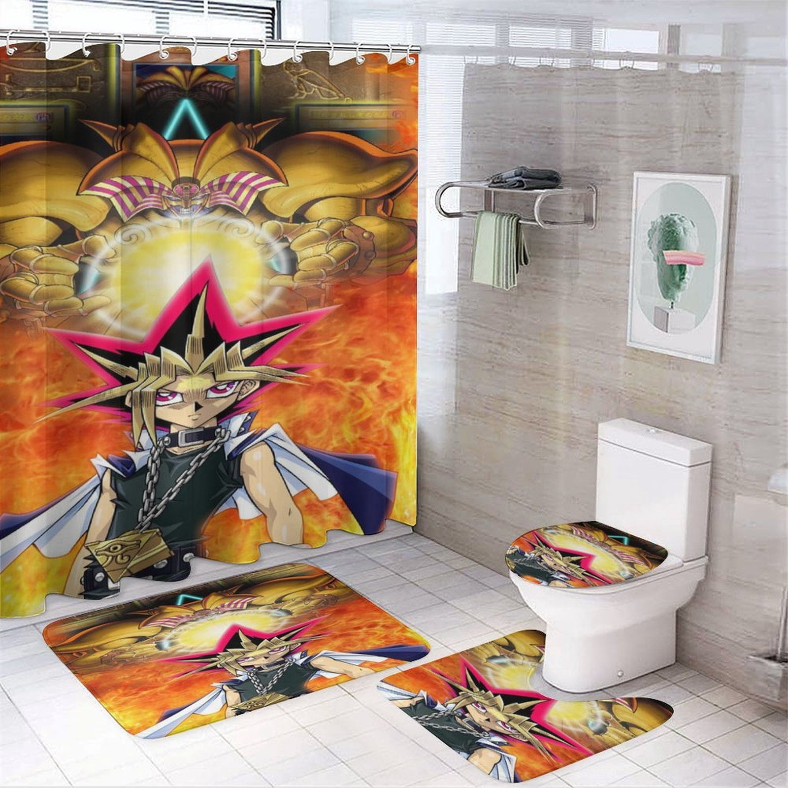4 Piece Yu Card Gi 0h Shower Curtain Sets with Rugs, Toilet Lid Cover ...