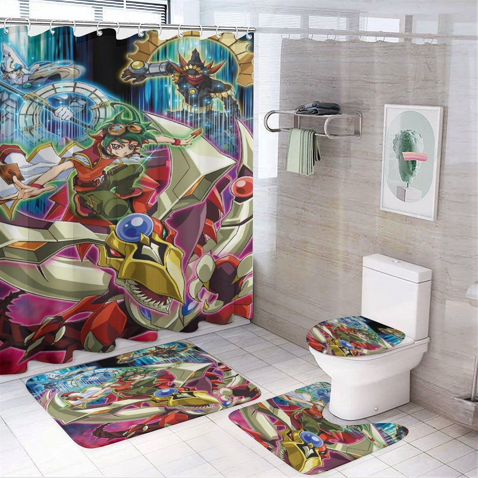 4 Piece Yu Card Gi 0h Shower Curtain Sets with Rugs, Toilet Lid Cover ...