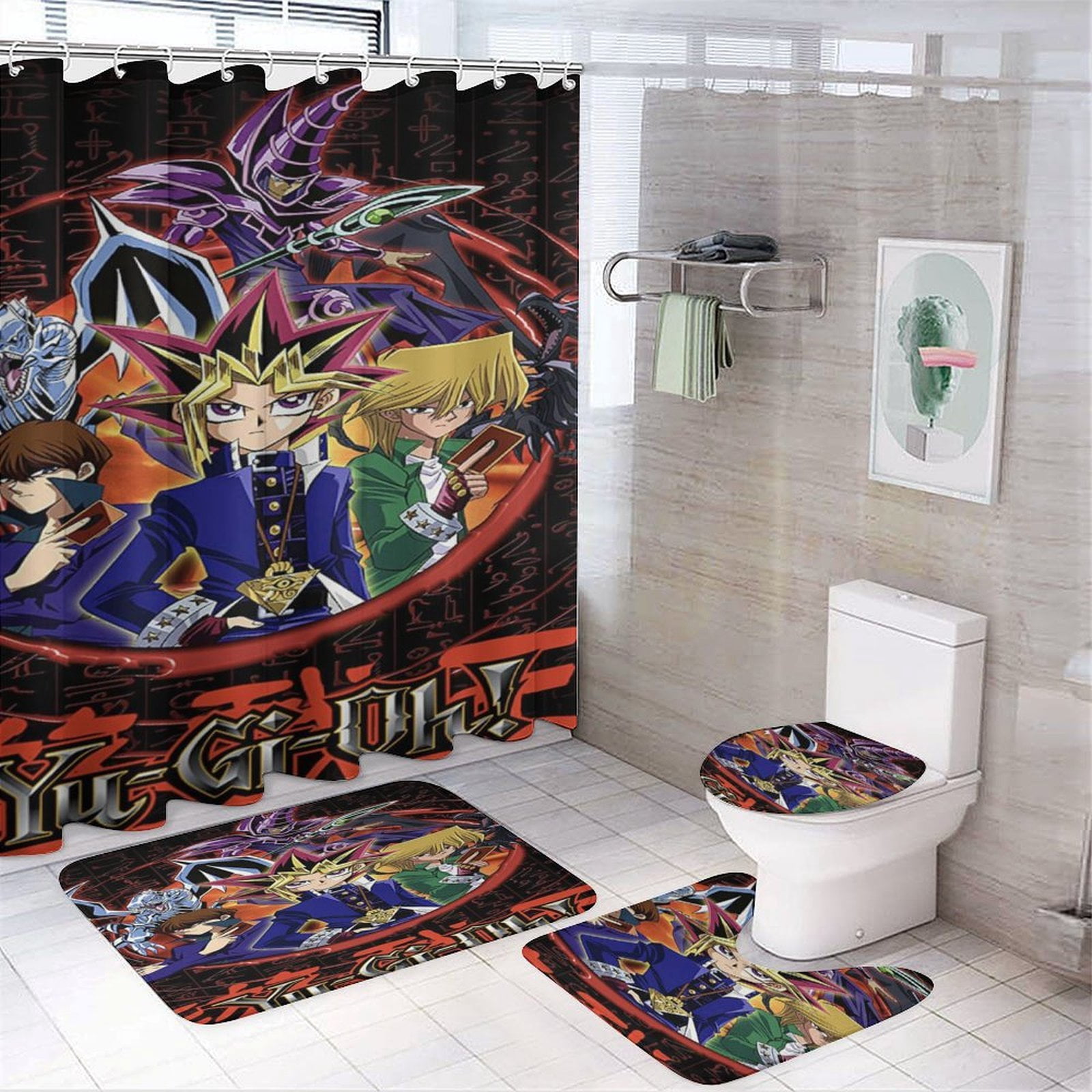 4 Piece Yu Card Gi 0h Shower Curtain Sets with Rugs, Toilet Lid Cover ...
