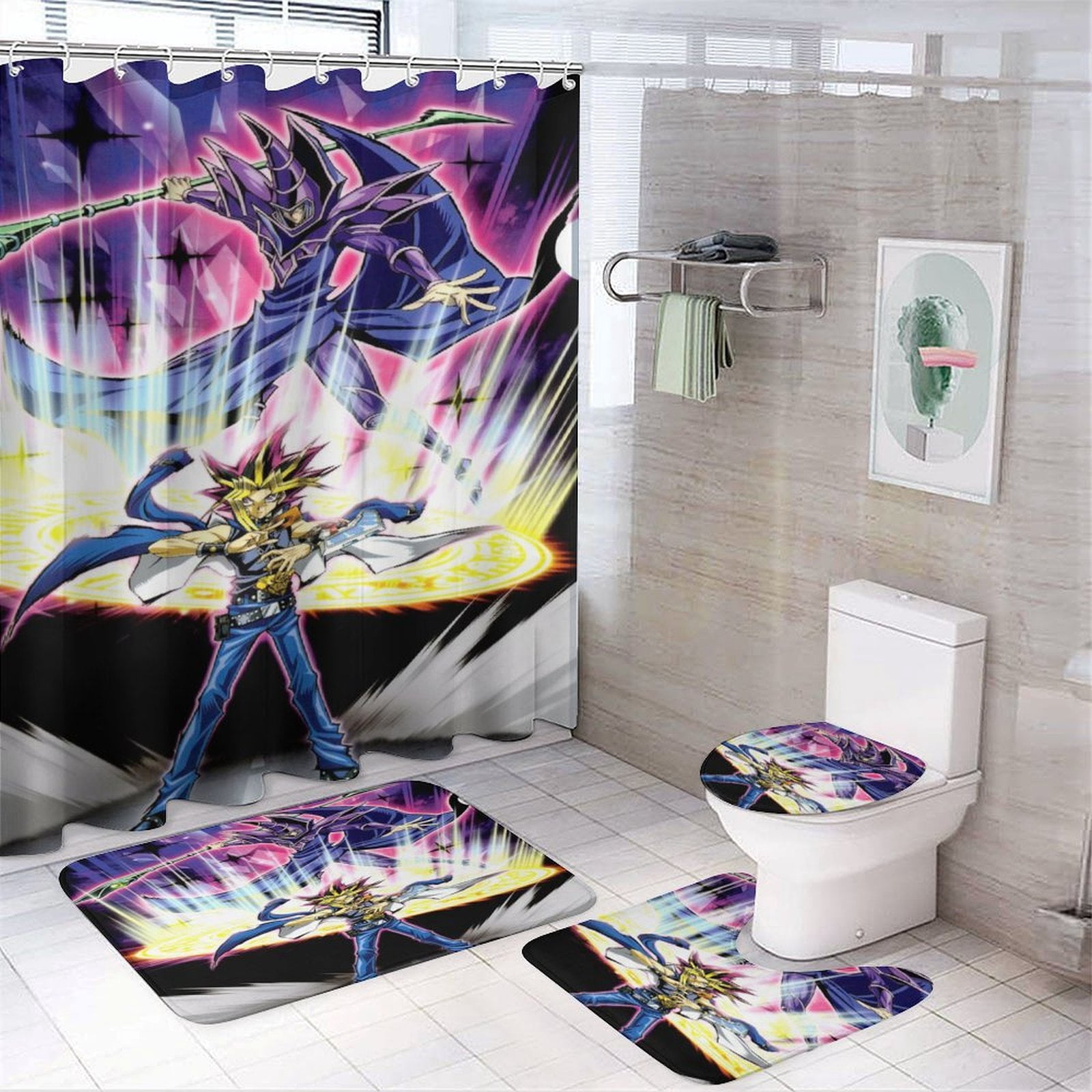 4 Piece Yu Card Gi 0h Shower Curtain Sets with Rugs, Toilet Lid Cover ...