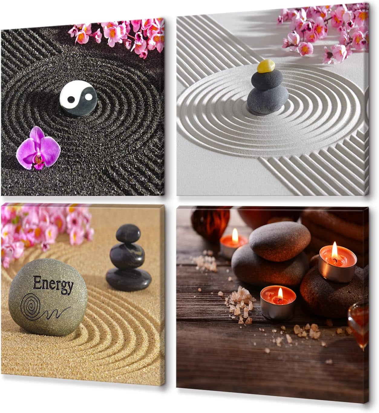 4 Piece Zen Canvas Wall Art Zen Stones and Orchid Still Life Picture ...