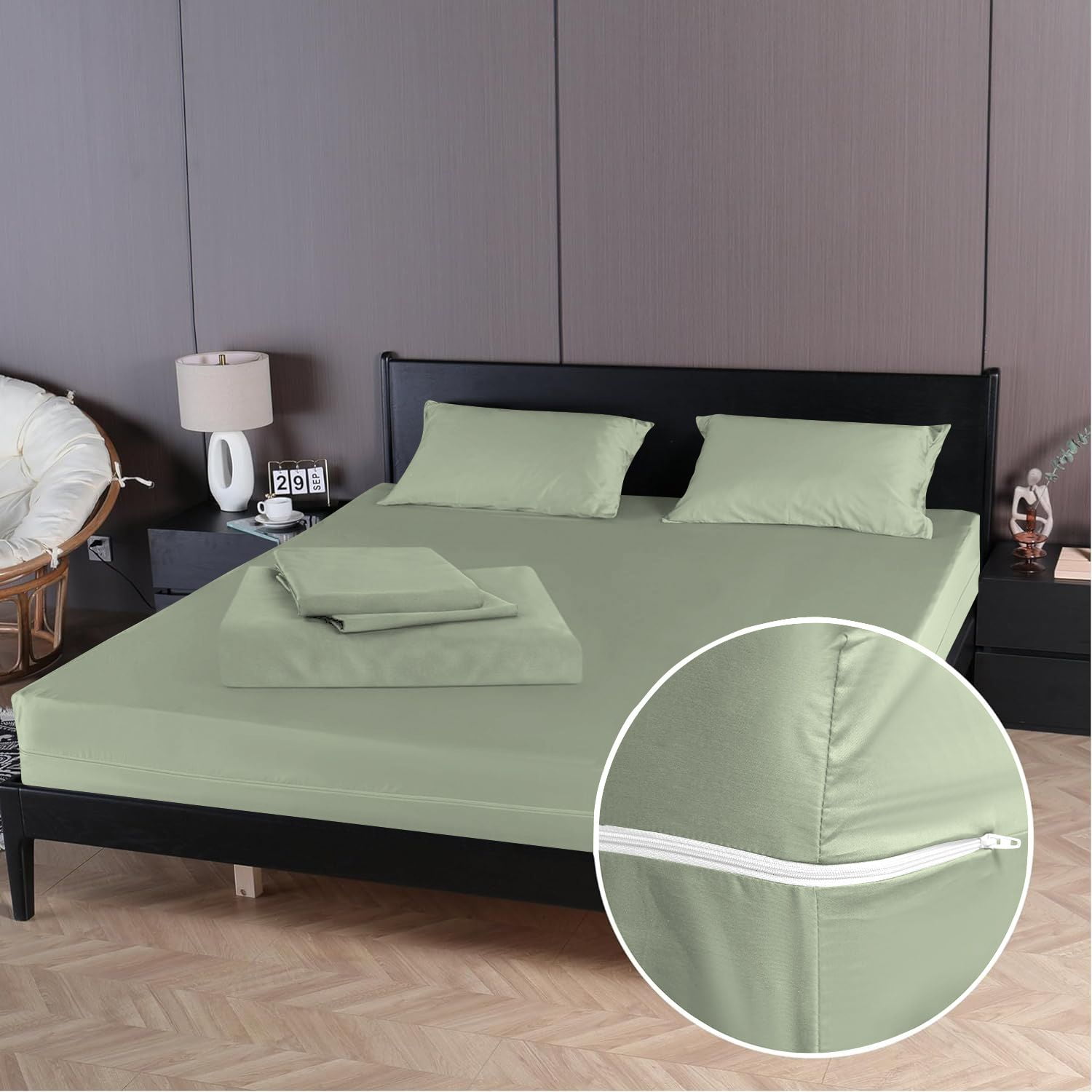 4 Piece Zipper Sheet Set Includes (1 Zipper Fitted Sheet, 1 Flat Sheet ...