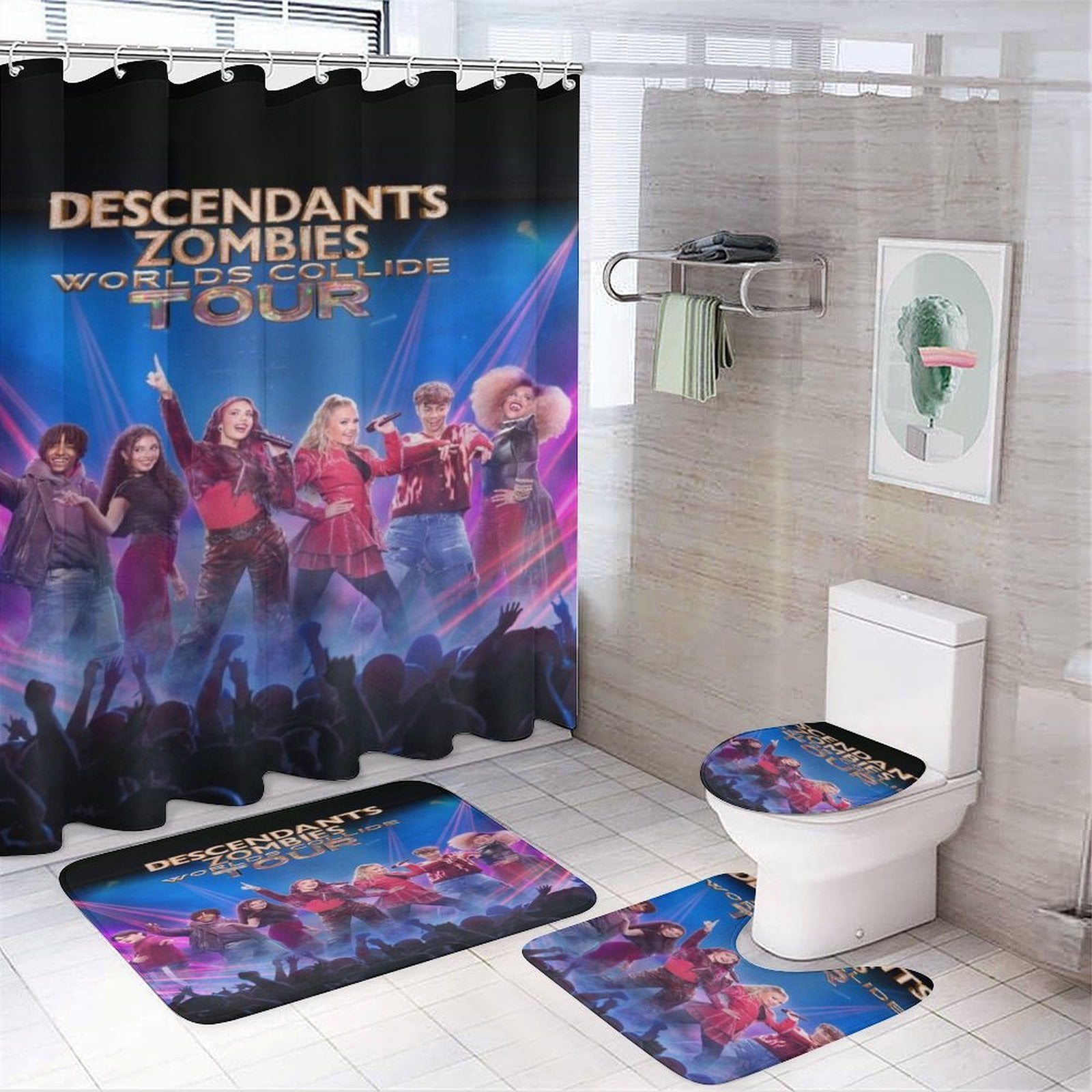 4 Piece Zombie Character Shower Curtain Sets with Rugs, Toilet Lid ...