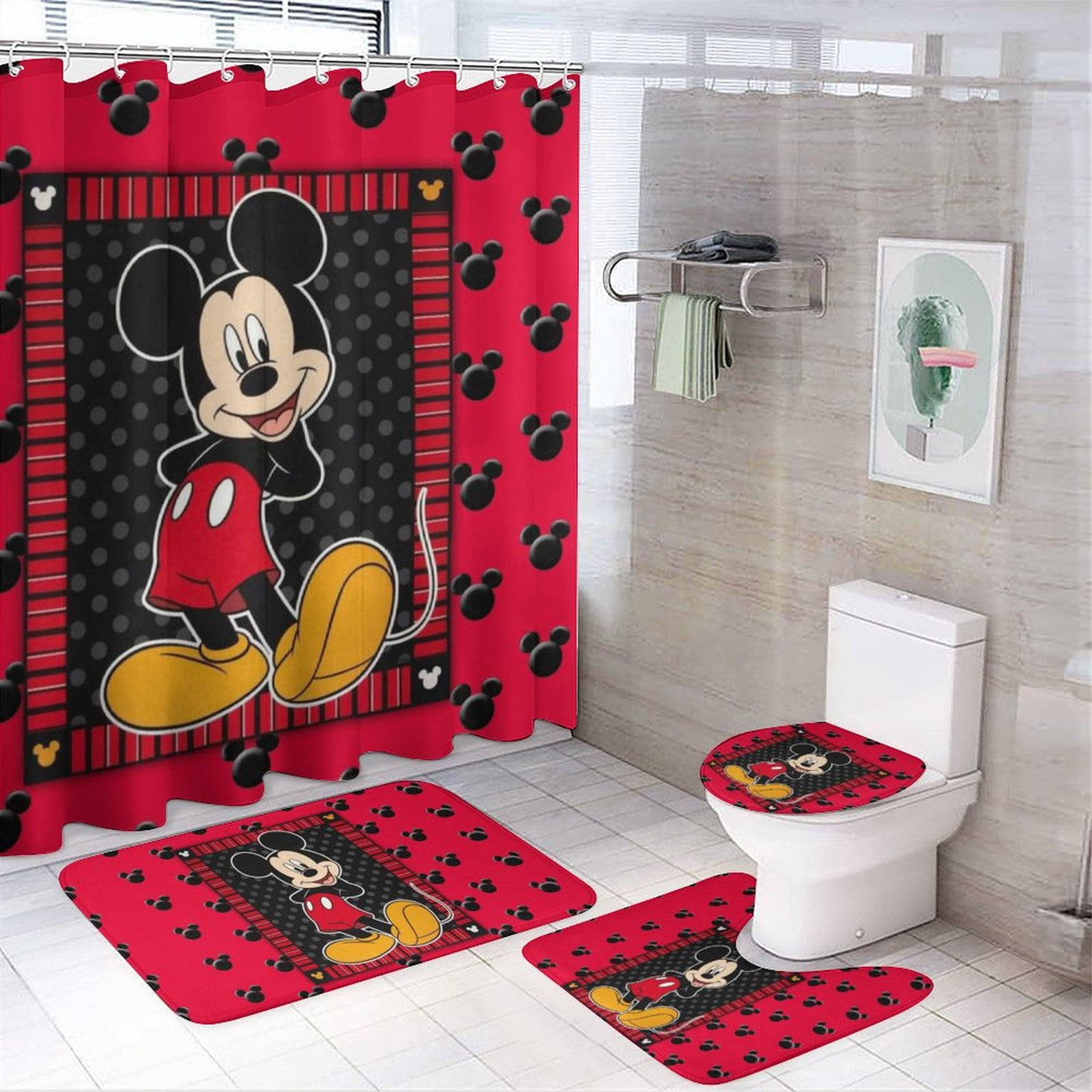 4 Piece mickey mouse Shower Curtain Set with 12 Hooks Minnie mouse ...