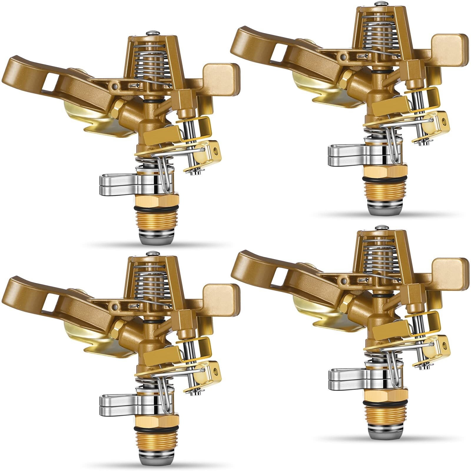 4 Pieces 1/2 Inch Brass Impact Sprinkler Head with Nozzles Heavy Duty ...