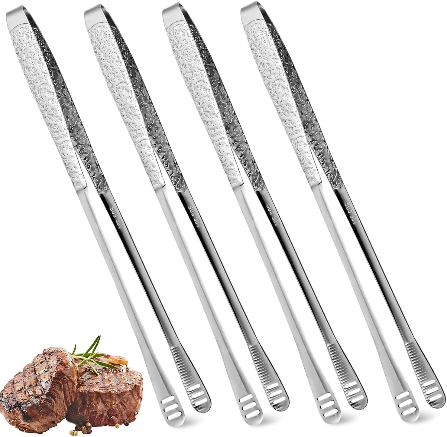 4 Pieces 11 Inches Korean BBQ Tongs Stainless Steel Grill Kitchen Food ...