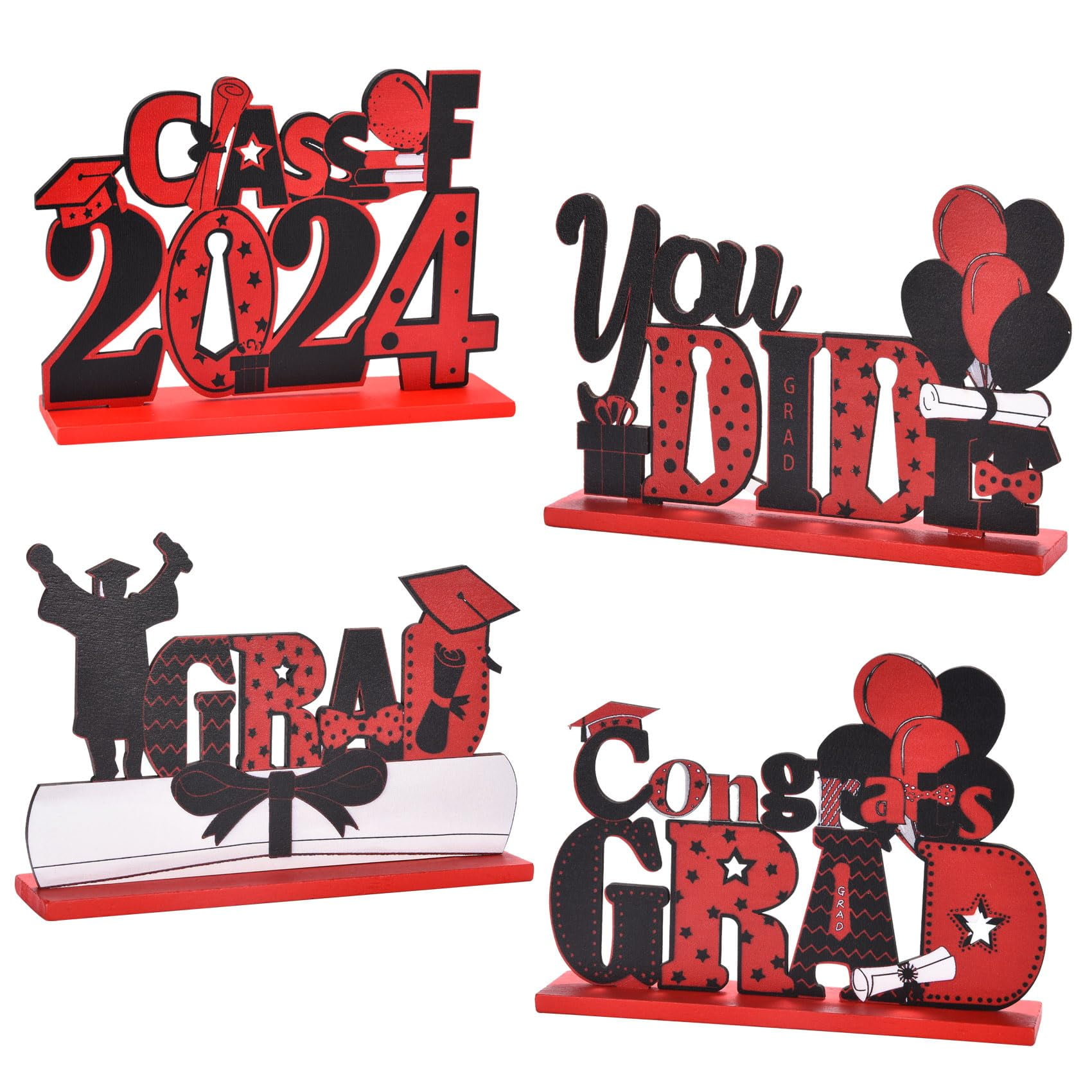 4 Pieces 2024 Graduation Table Decorations - Wooden Graduation ...
