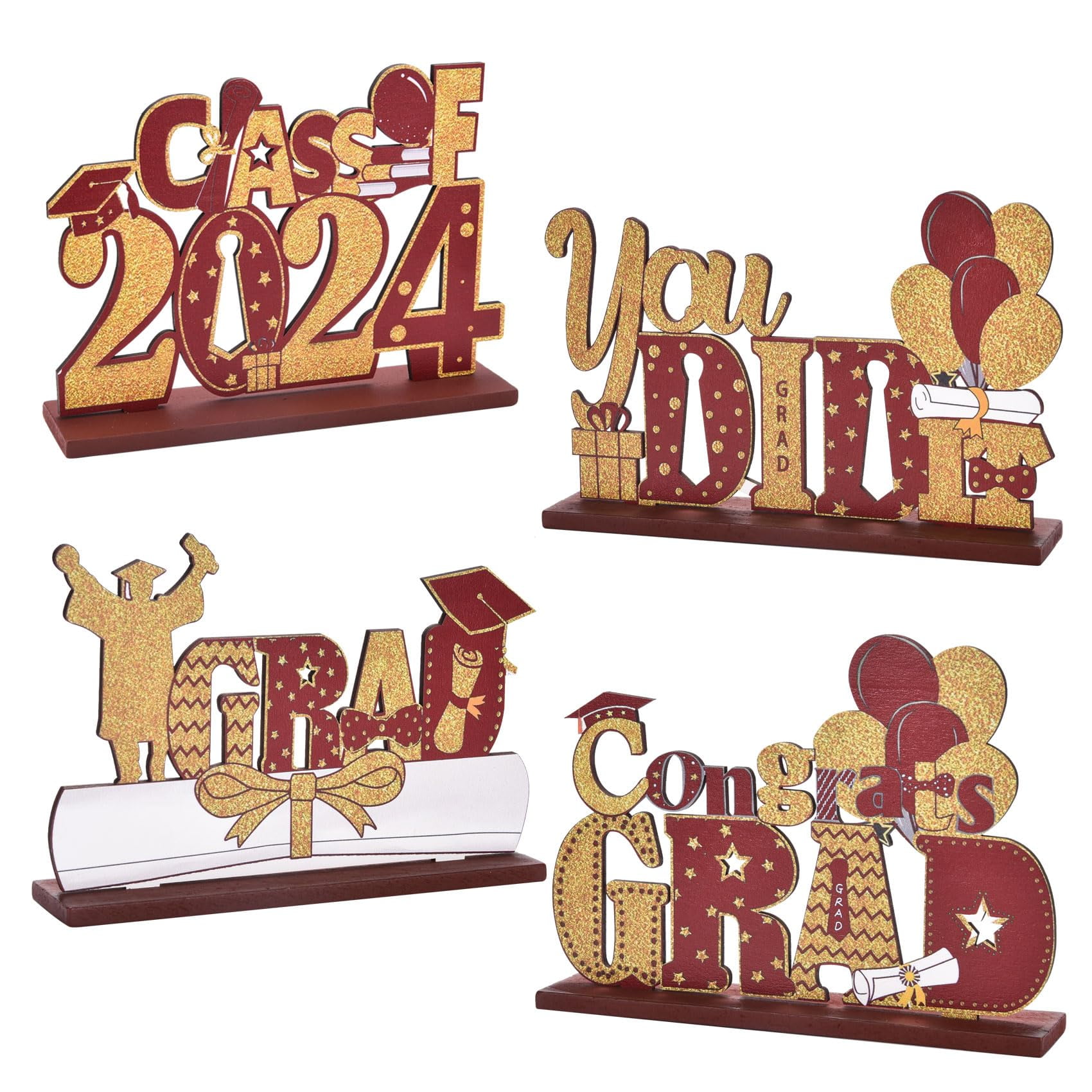 4 Pieces 2024 Graduation Table Decorations - Wooden Graduation for ...
