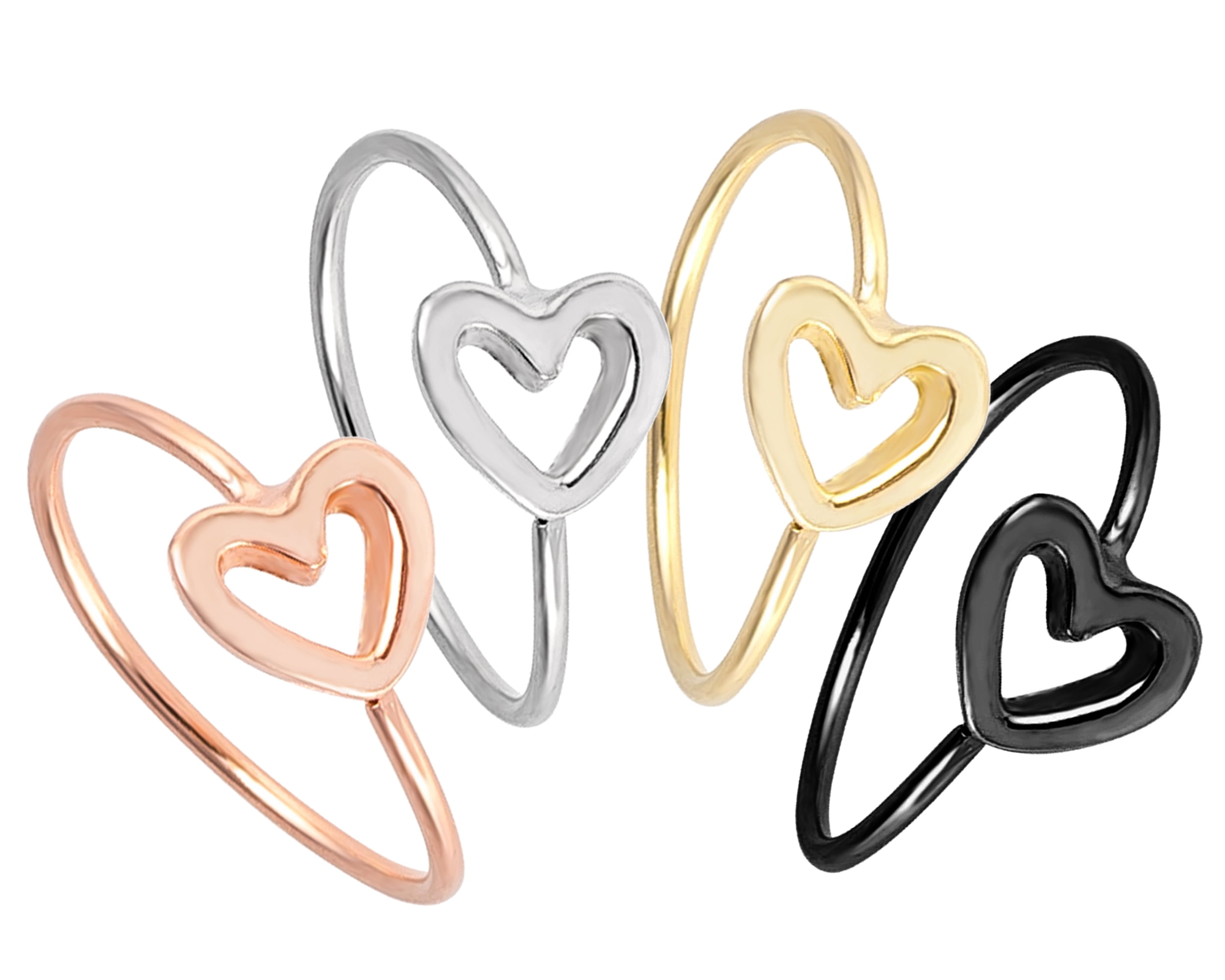 4-Pieces 22G Sterling Silver Nose Ring, Heart Nose Hoop, Helix Earring ...