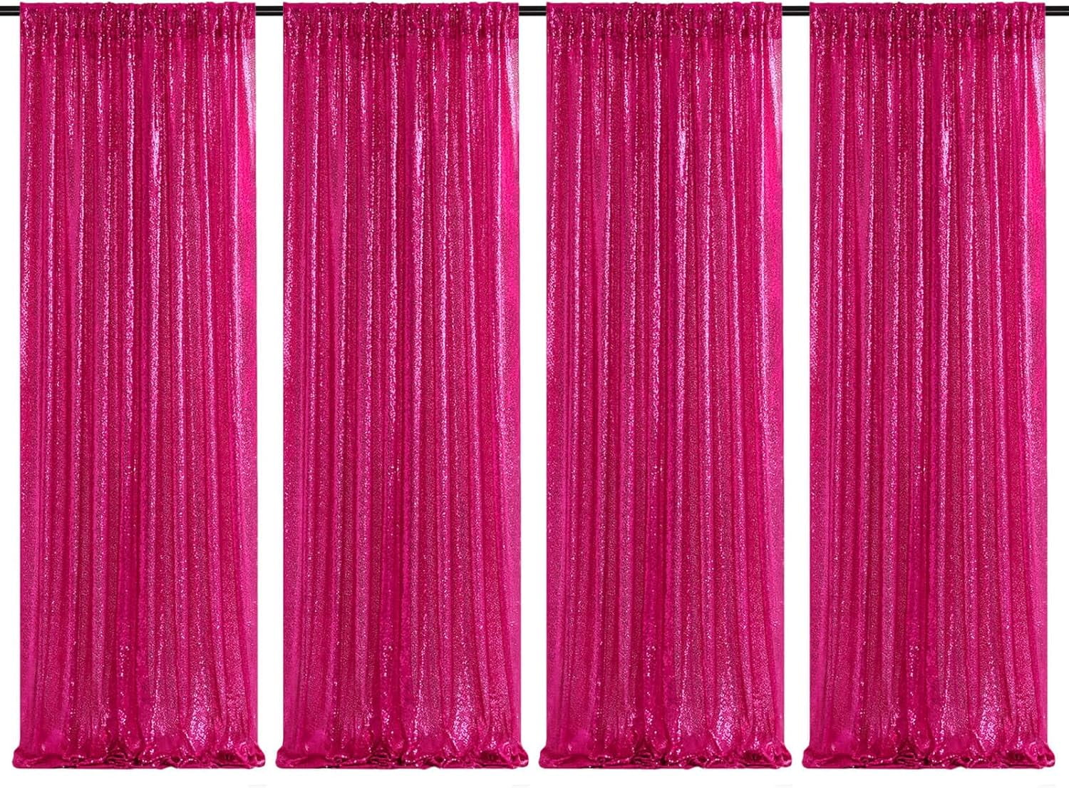 4 Pieces 2FTx8FT Fuchsia Sequin Backdrop Curtain Panels Stage Backdrop ...