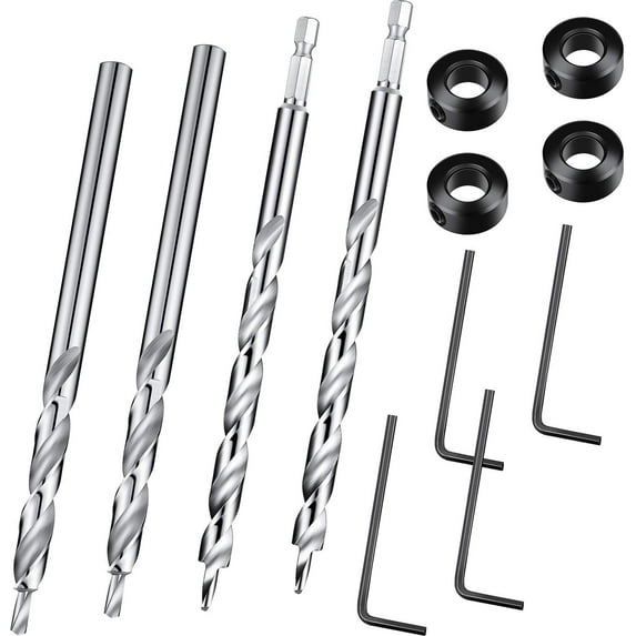 4 Pieces 3/8 Inch Pocket Hole Drill Bit with Depth Stop Collar 1/4 Hex ...