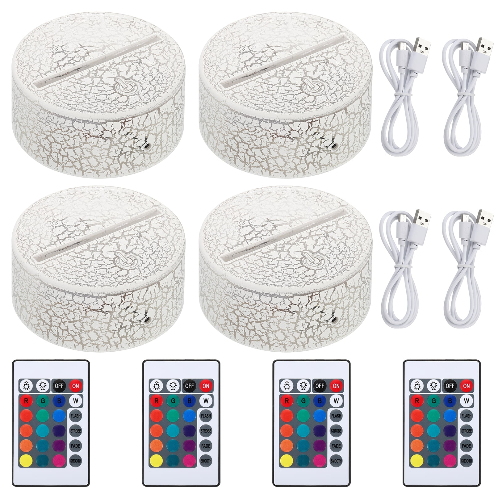 4 Pieces 3D LED Lamp Base Crack Pattern Night Light Base 16 Color Light ...