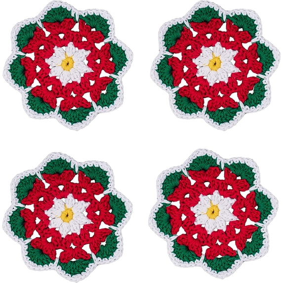 4 Pieces 4.3 Inch Christmas Doily Crochet for Crafts, Handmade Small ...