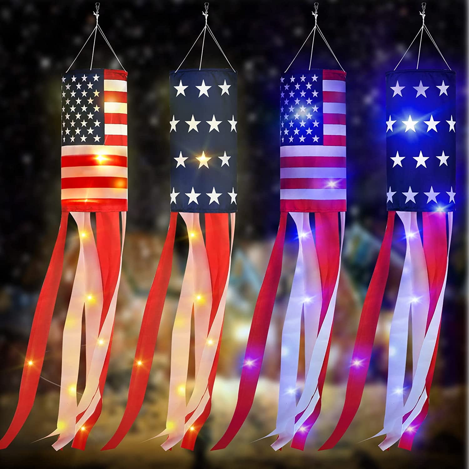 4 Pieces 40 Inch 4th of July Decorations Outdoor USA Flag Windsock ...