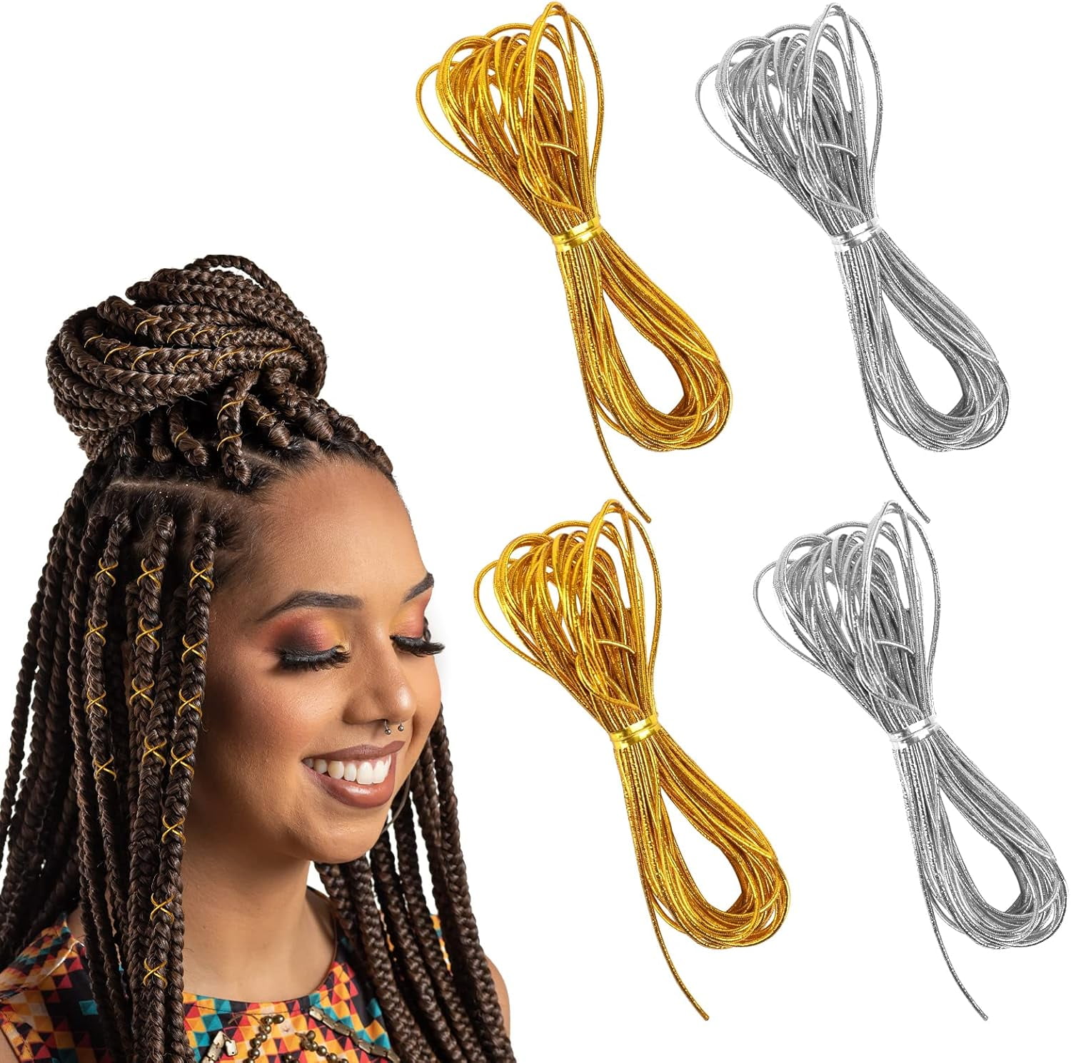 4 Pieces 5M Hair Strings for Braids Hair Accessory String, Hair Wrap ...