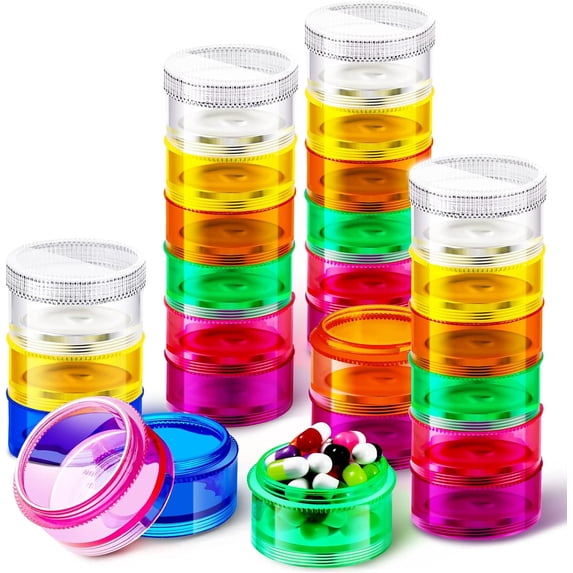 4 Pieces 7 Days Stackable Pill Organizers 7 Compartments Round Pill ...