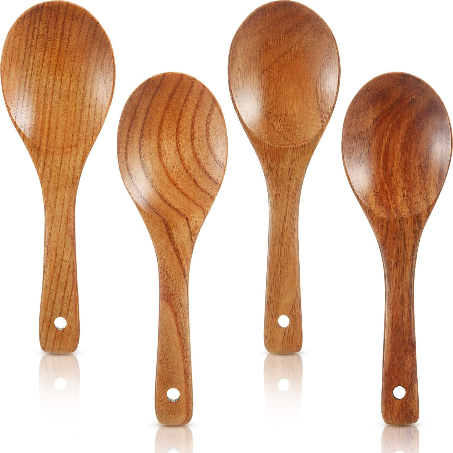 4 Pieces 9 Inch Wooden Spoons for Cooking Eating with Long Handle ...