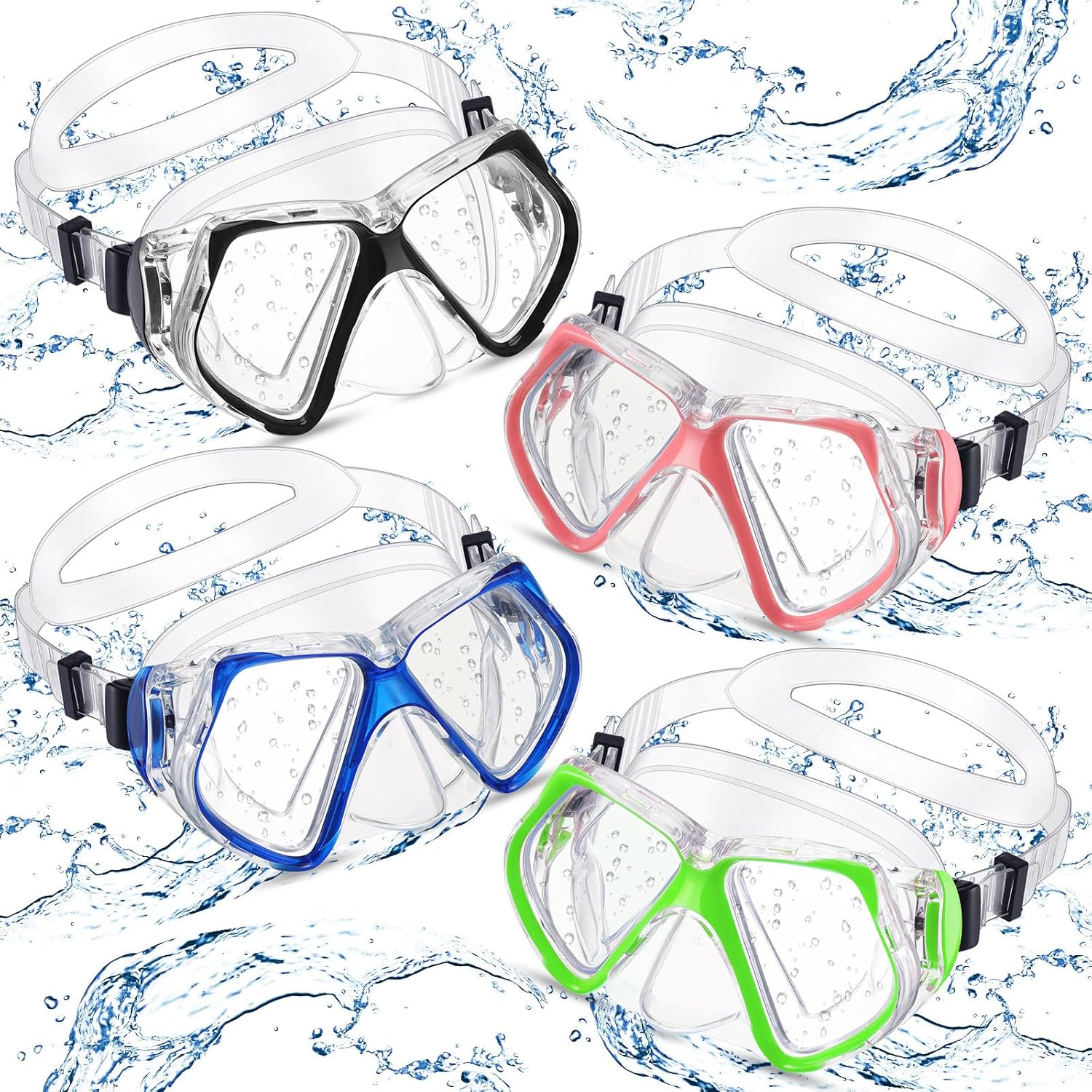 4 Pieces Adult Swimming Diving Goggles with Nose Cover Swim Mask Goggle ...