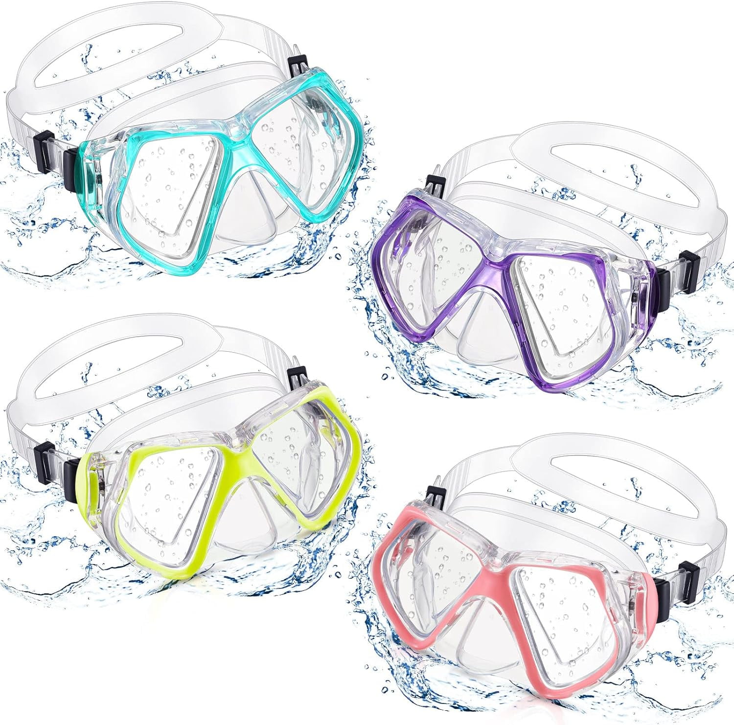 4 Pieces Adult Swimming Diving Goggles with Nose Cover Swim Mask Goggle ...