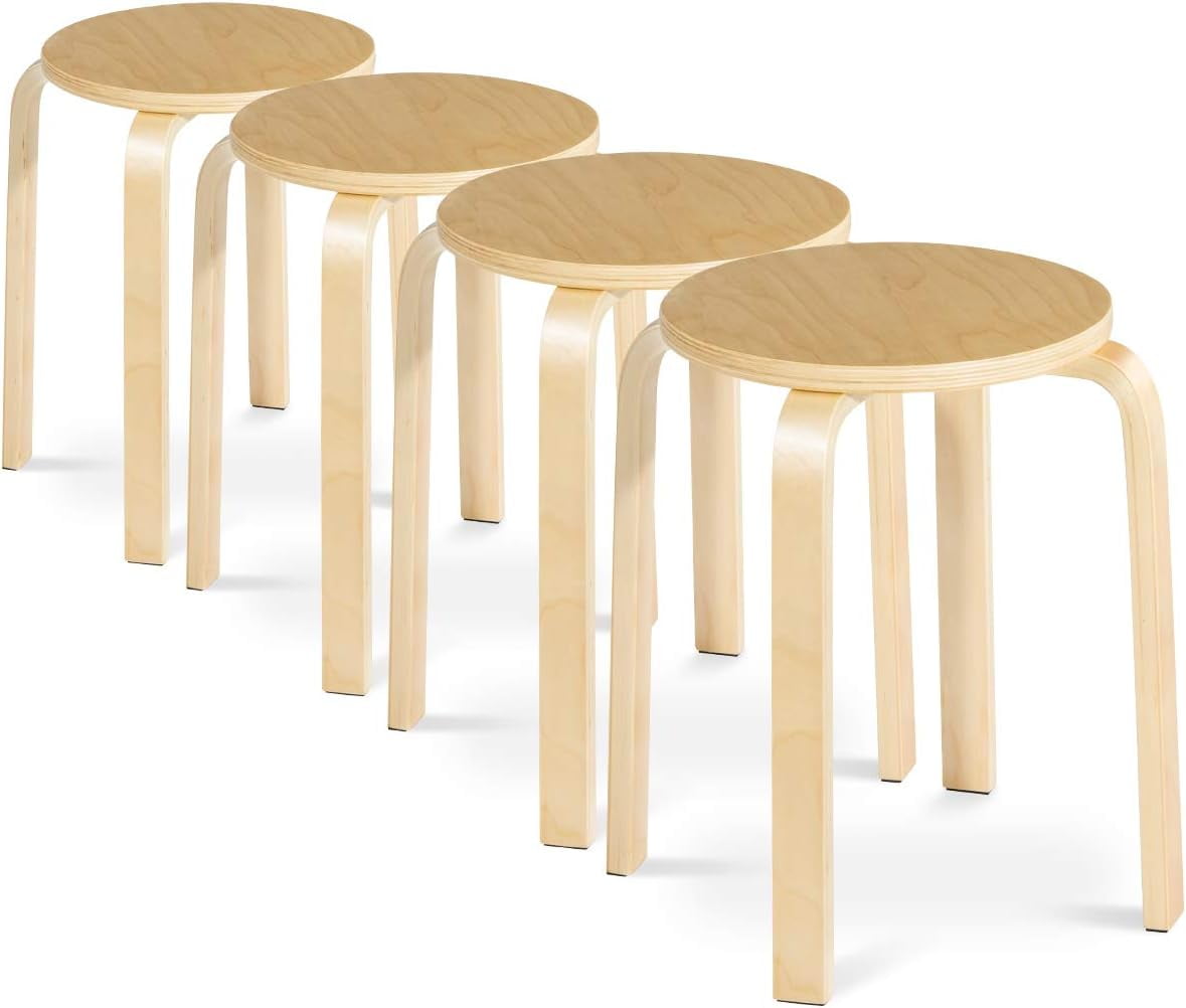4 Pieces Bentwood Stools, Stackable Round Top Chairs, 18 Inch Small ...