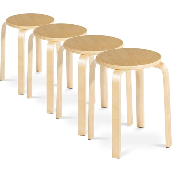 4 Pieces Bentwood Stools, Stackable Round Top Chairs, 18 Inch Small ...
