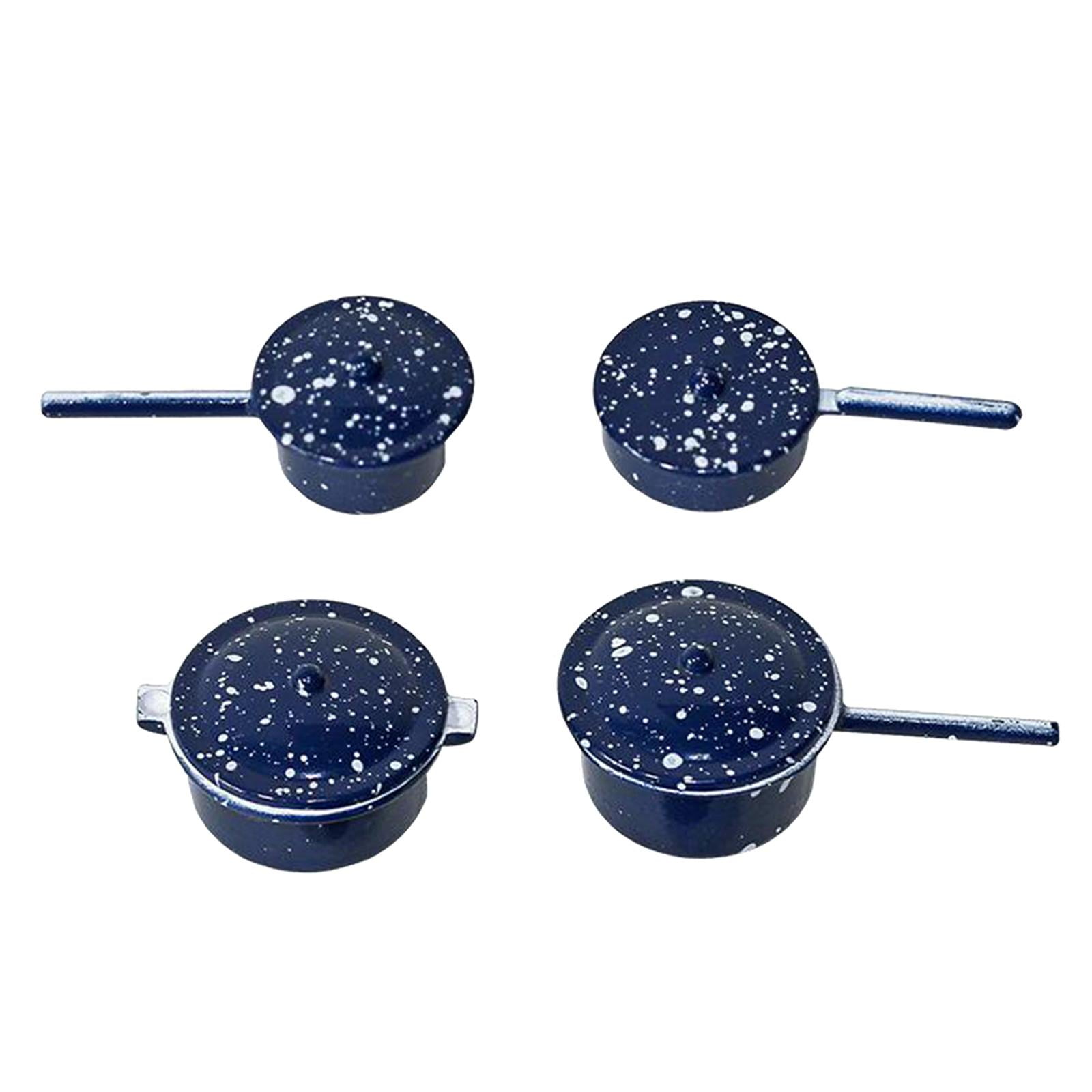 4 Pieces Blue Alloy Mini Cooking Pan Set 1:12 Dollhouse Miniature chen ...