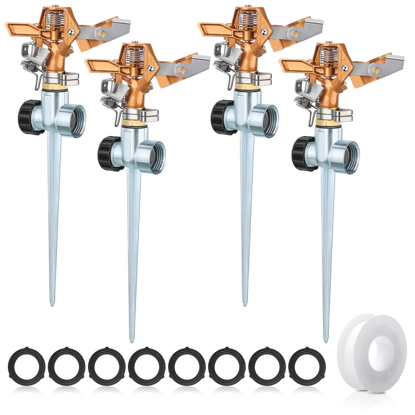 4 Pieces Brass Impact Lawn Sprinklers for Yard, Heavy Duty Water ...