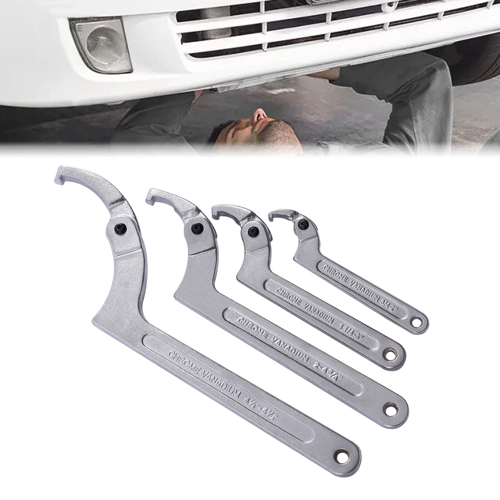 4 Pieces C Pin Spanner Hook Wrench Adjustable Spanner Wrench Set for Tighten Lock Nuts Bearings ...