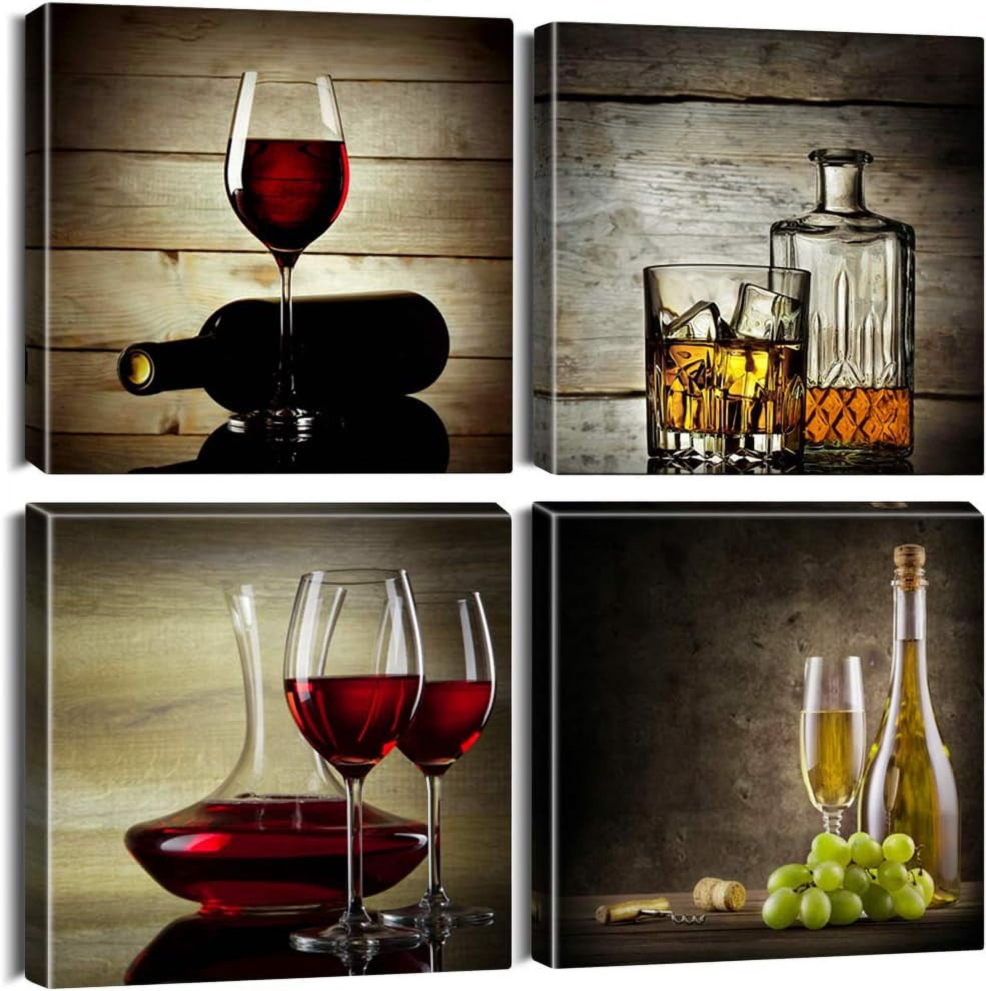 4 Pieces Canvas Prints Wall Art - Elegant Wine Glass Picture Painting ...