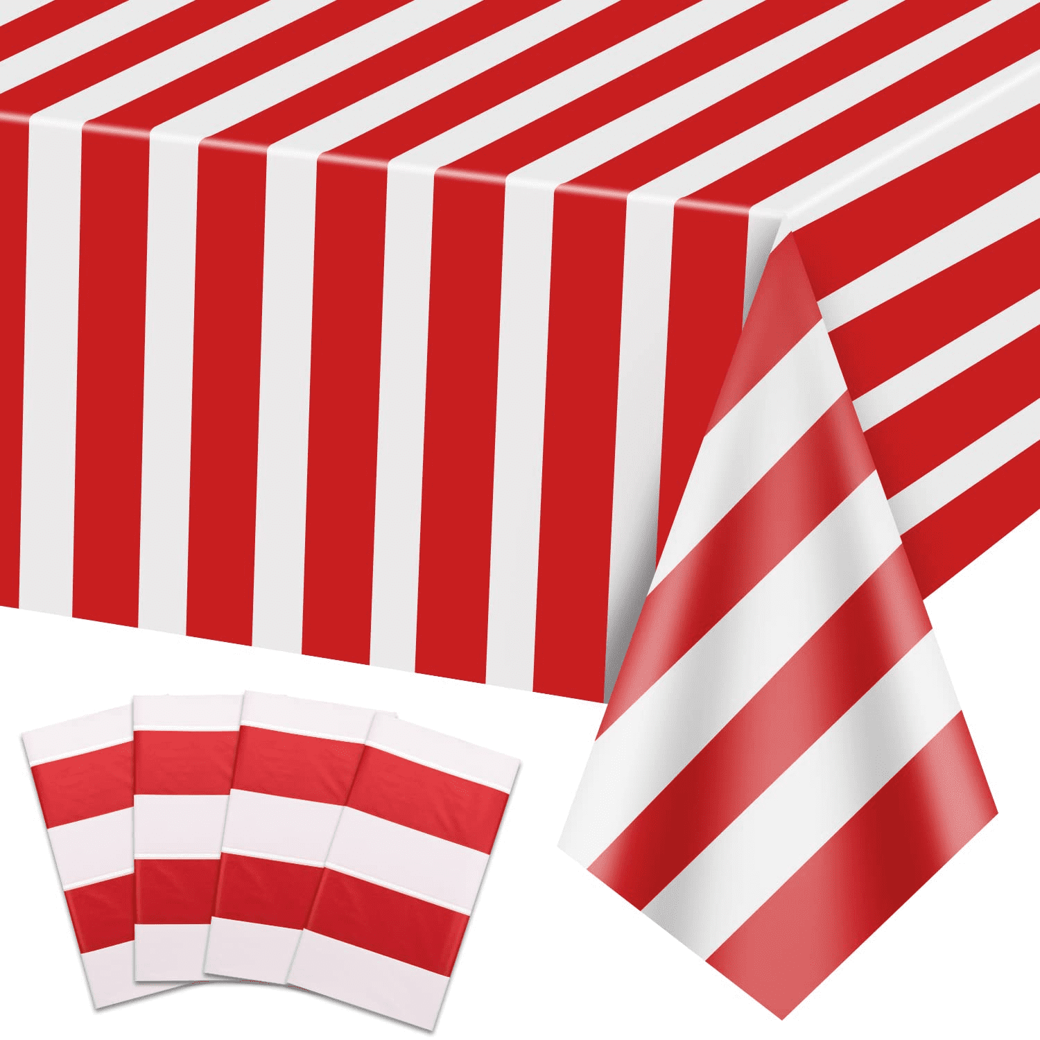 4 Pieces Carnival Table Cloths, Red and White Stripe Tablecloths, Red ...