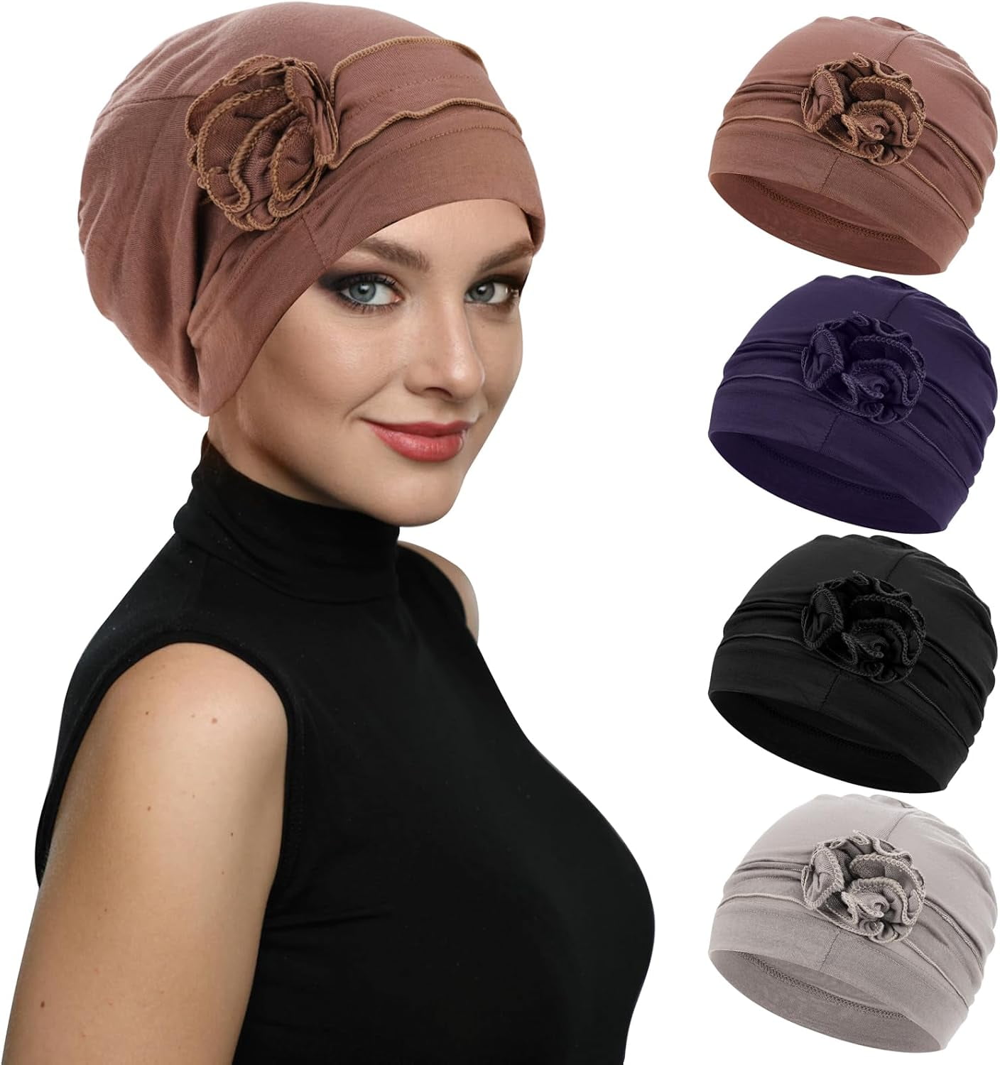 4 Pieces Chemo Headwear Turbans Cap Beanie Hat Head Wraps Hair ...