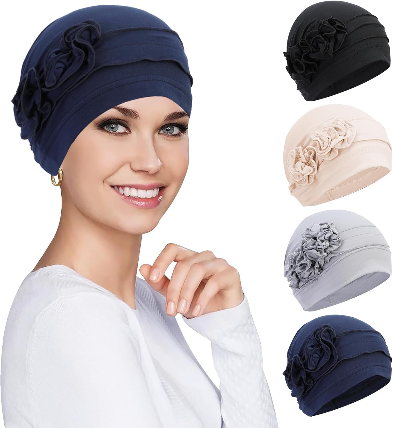4 Pieces Chemo Headwear for Women, Turbans Cap Beanie Hat Head Wraps ...