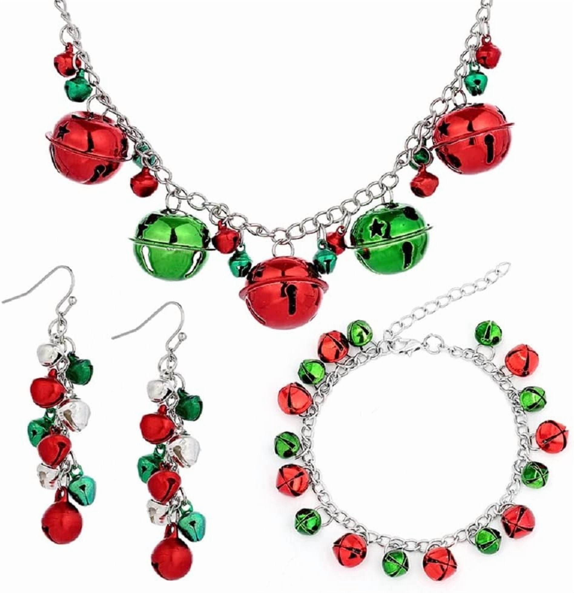 4 Pieces Christmas Bell Jewelry Set Includes Bells Necklace Bracelet ...