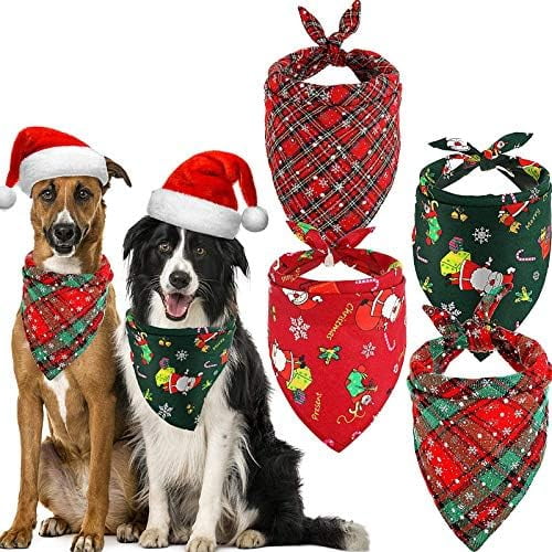 4 Pieces Christmas Dog Bandanas Pet Triangle Scarf Plaid Santa Pattern ...