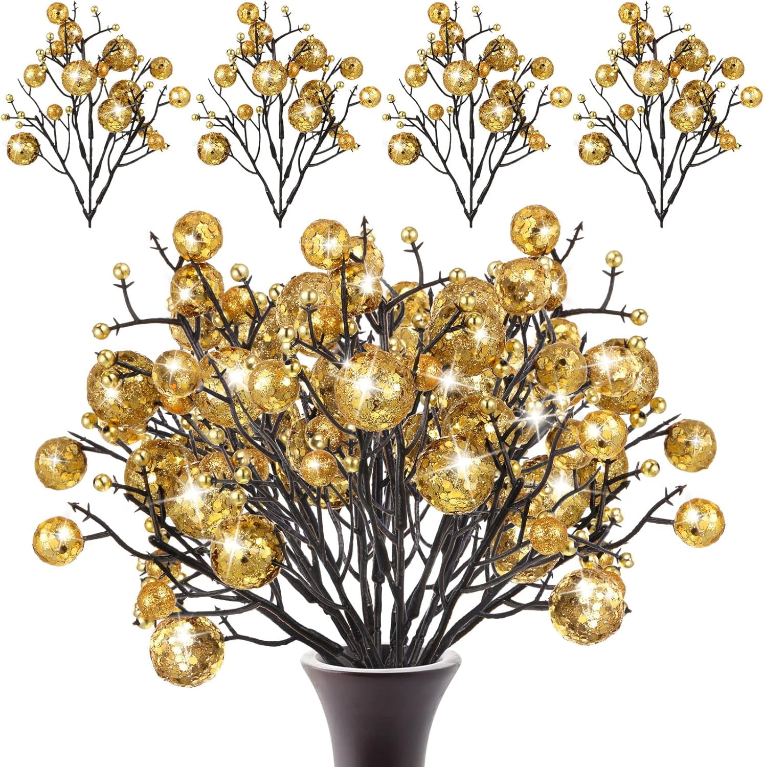 4 Pieces Christmas Glitter Berries Stems 10Inch Christmas Berry Picks ...