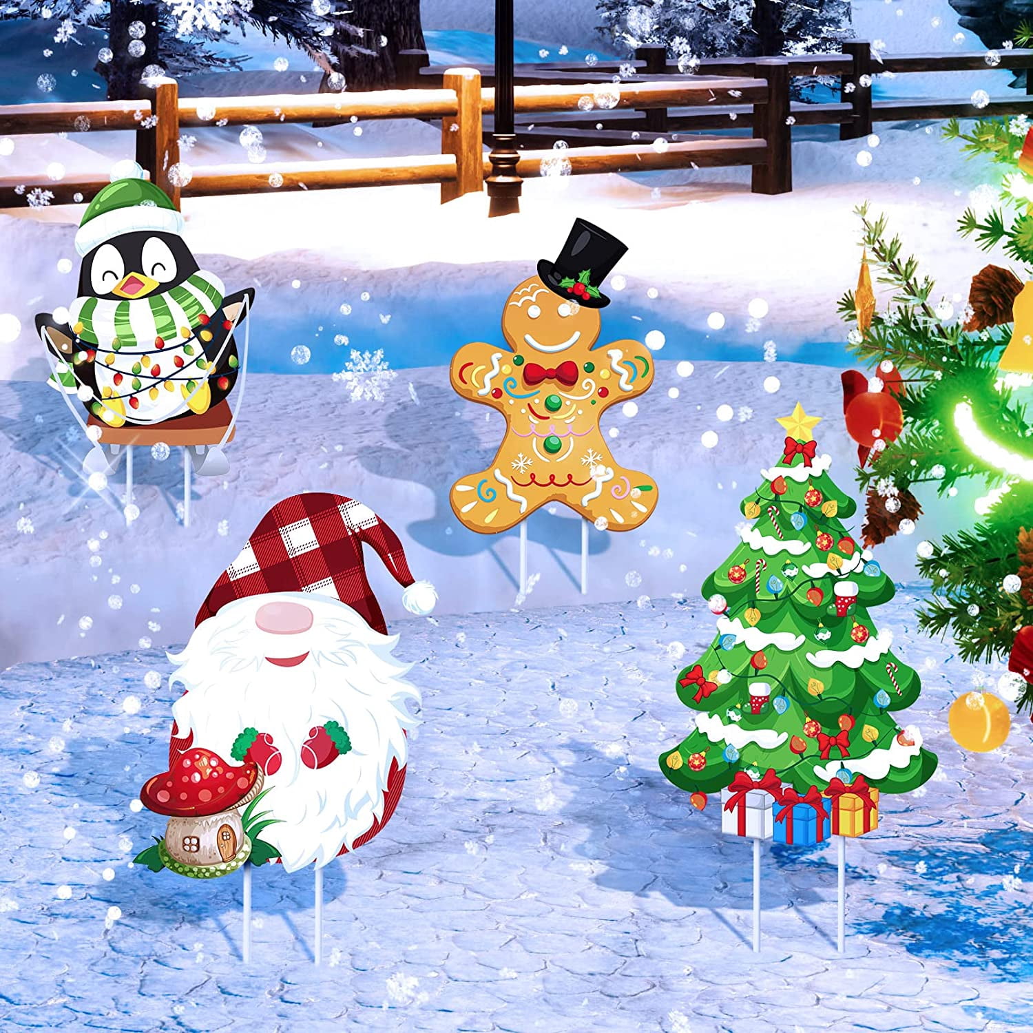 4 Pieces Christmas Yard Signs Xmas Outdoor Lawn Yard Signs with 8 ...