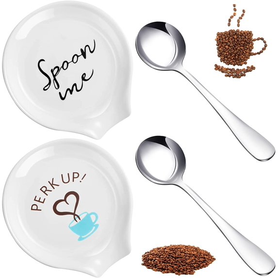 4 Pieces Coffee Spoon Rest and Small Teaspoon Holder Ceramic for ...