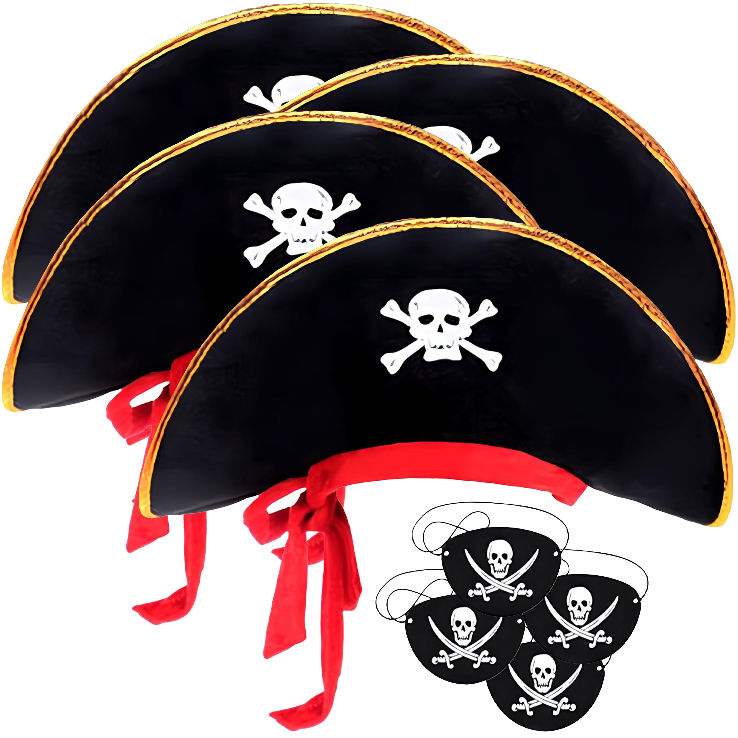 4 Pieces Colonial Pirate Hat Skull Print Pirate Captain Costume Cap ...
