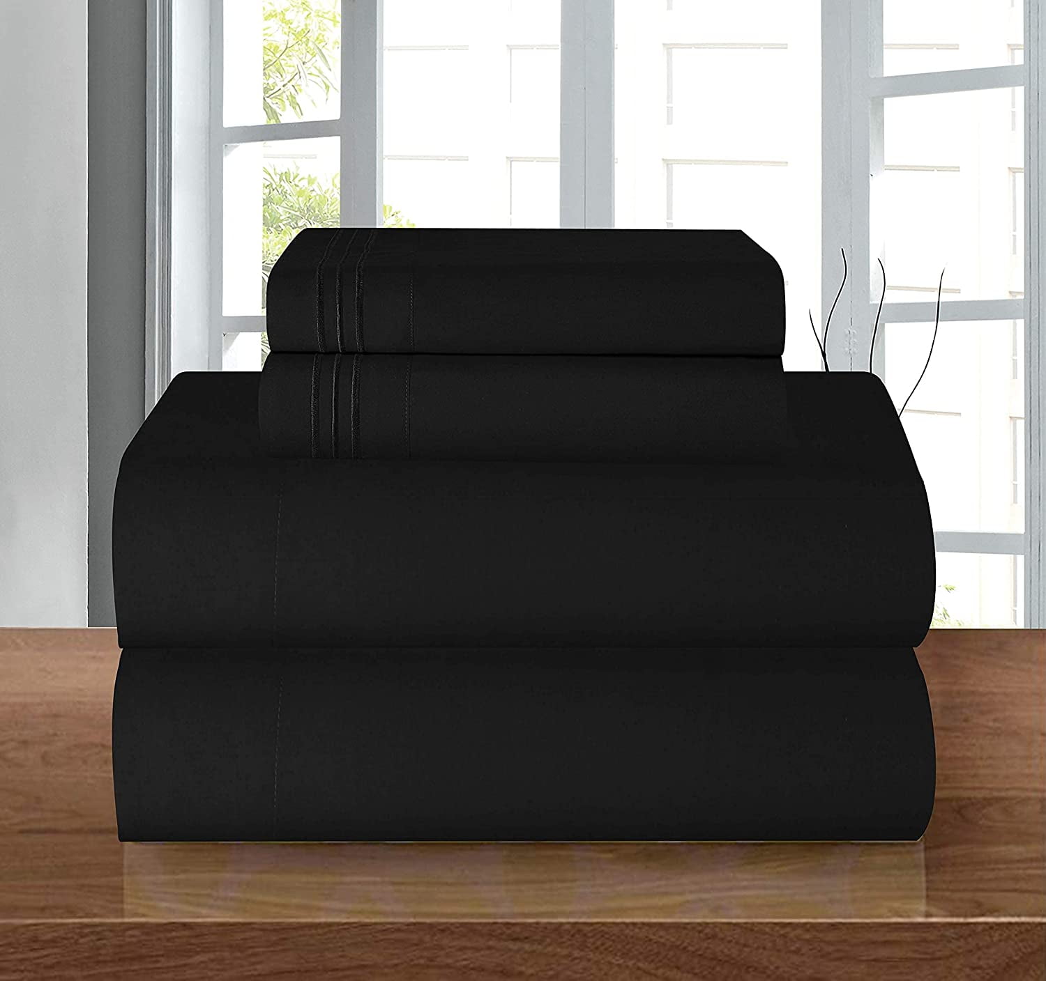 4 Pieces Comfy Breathable & Cooling Sheets Set Sheet set, King, Black ...